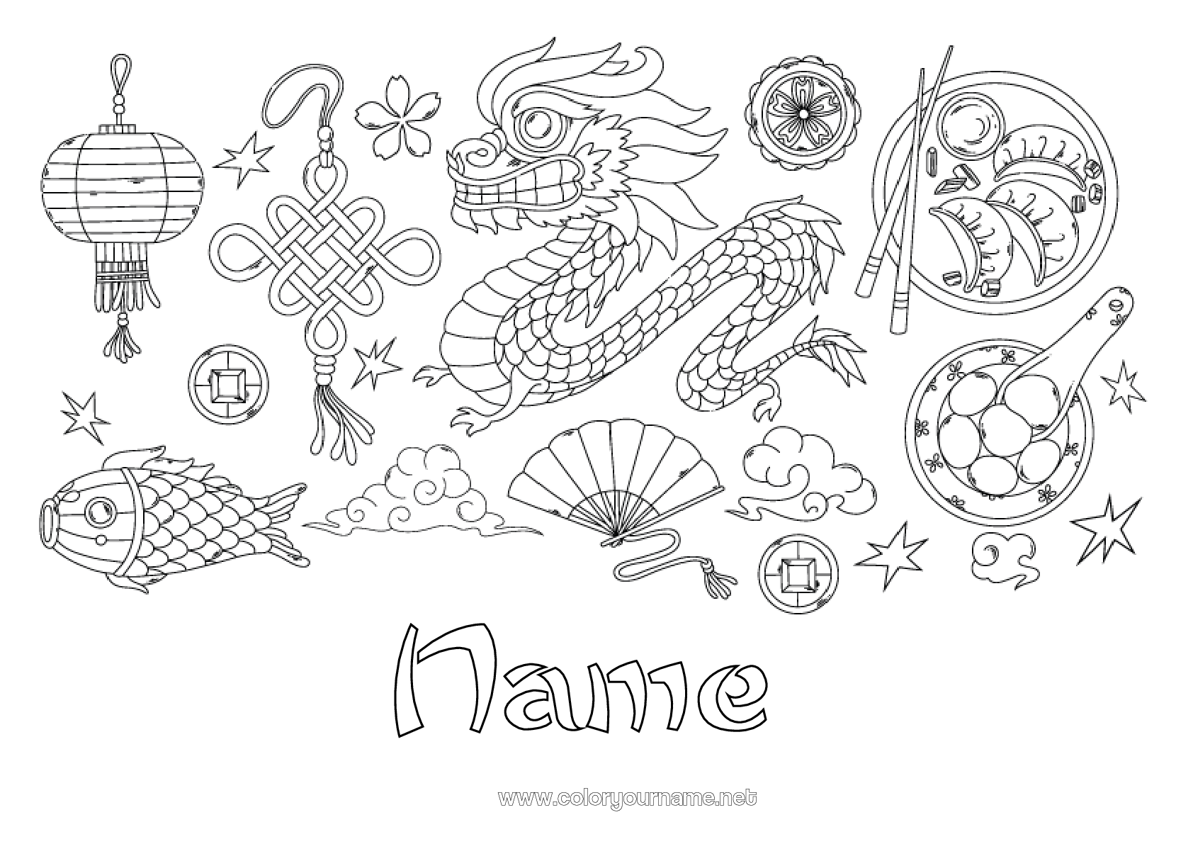Coloring page No.3690 - Dragon Chinese New Year Chinese lantern