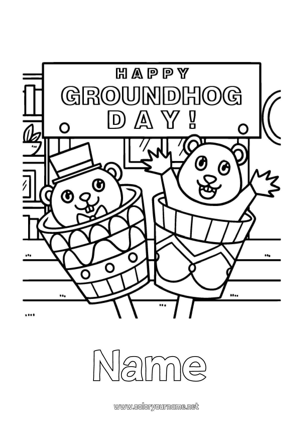 Coloring page No.3704 - Forest animals Groundhog Groundhog Day