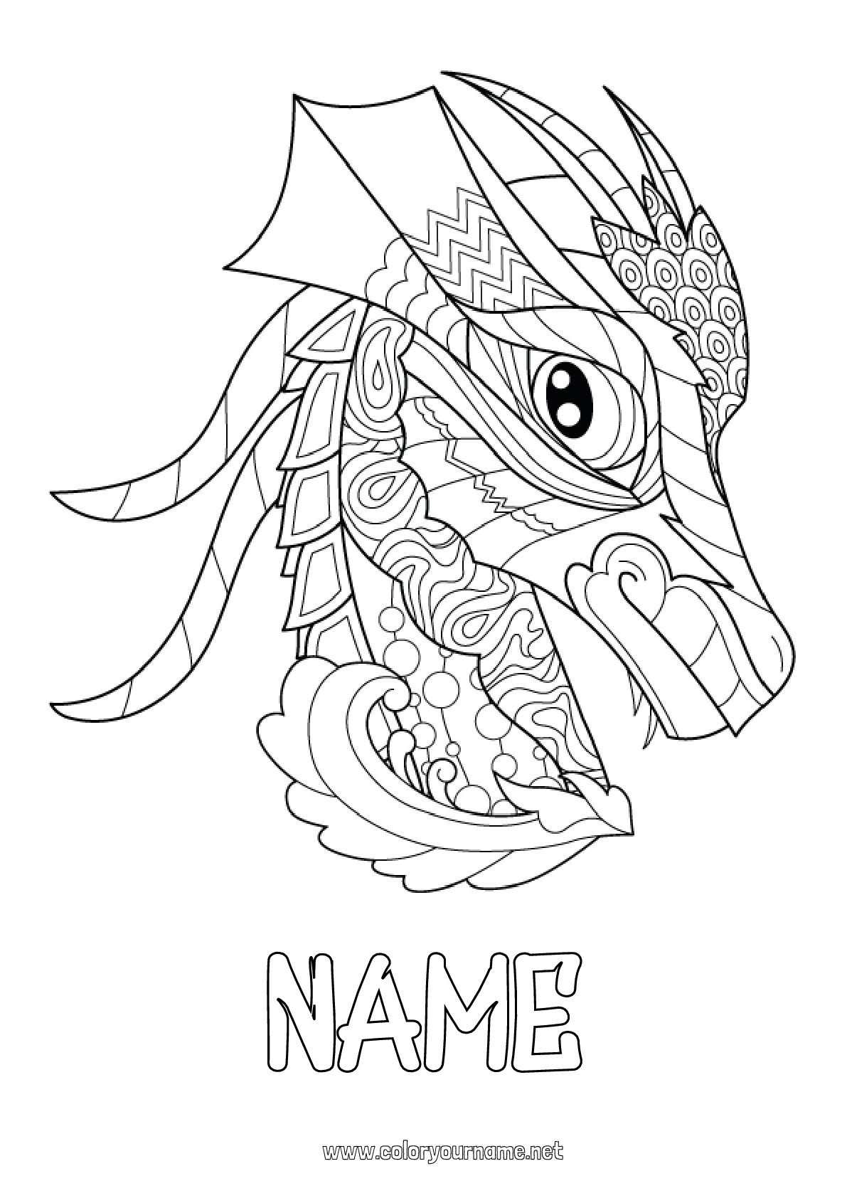 Coloring page No.3731 - Dragon Animal Zentangle