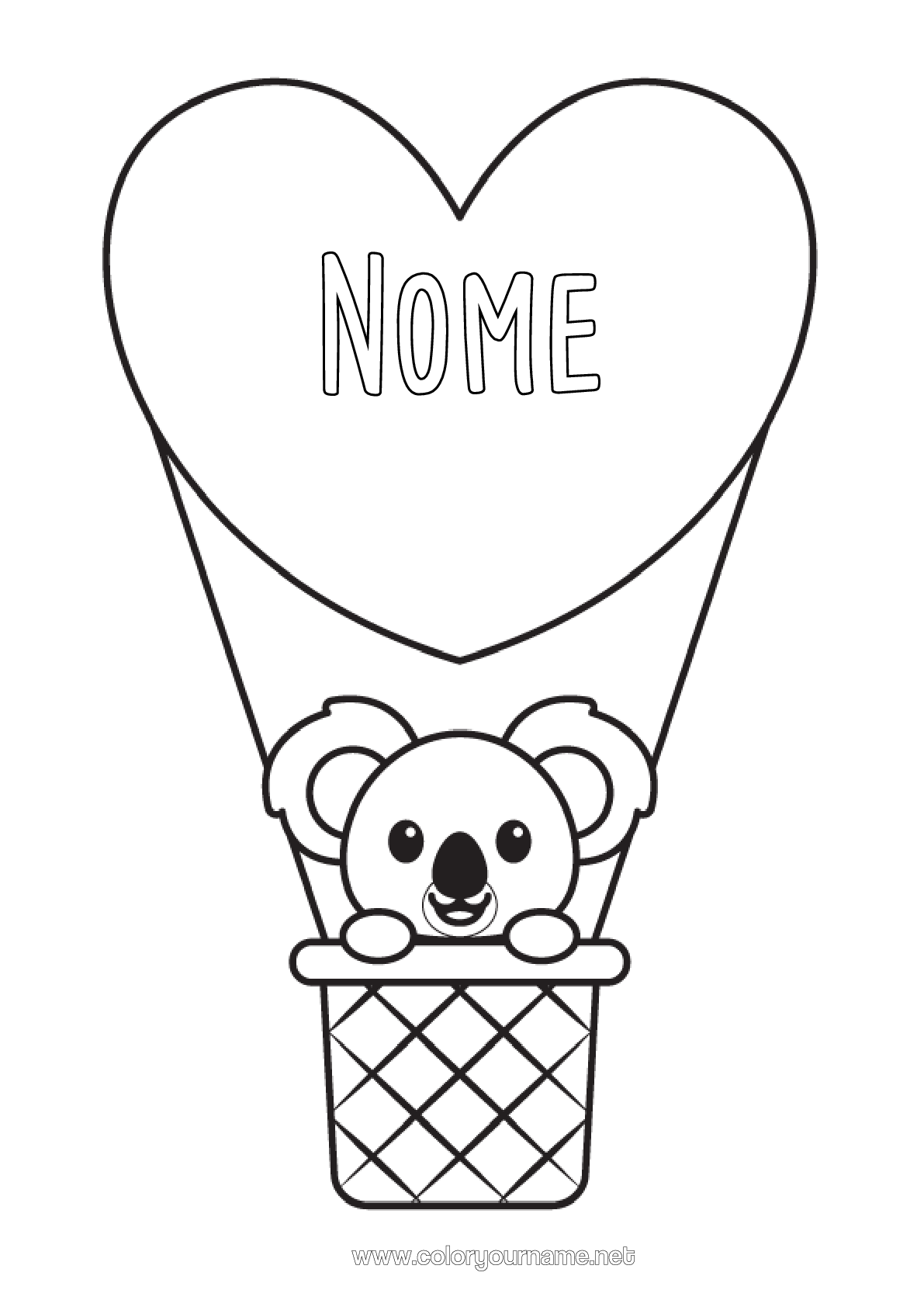 Pagina da colorare n.3738 - Cuore Koala Mongolfiera