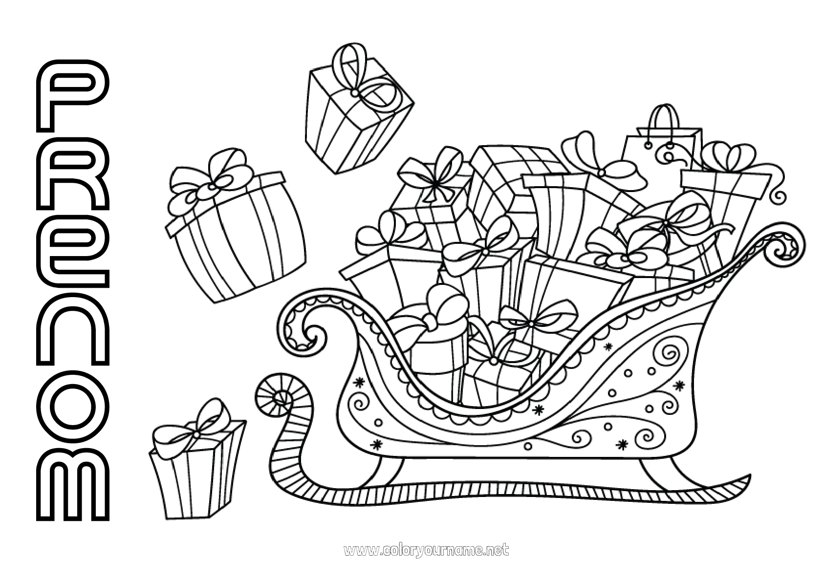 Coloriage n°377 - Cadeaux Traîneau Noël