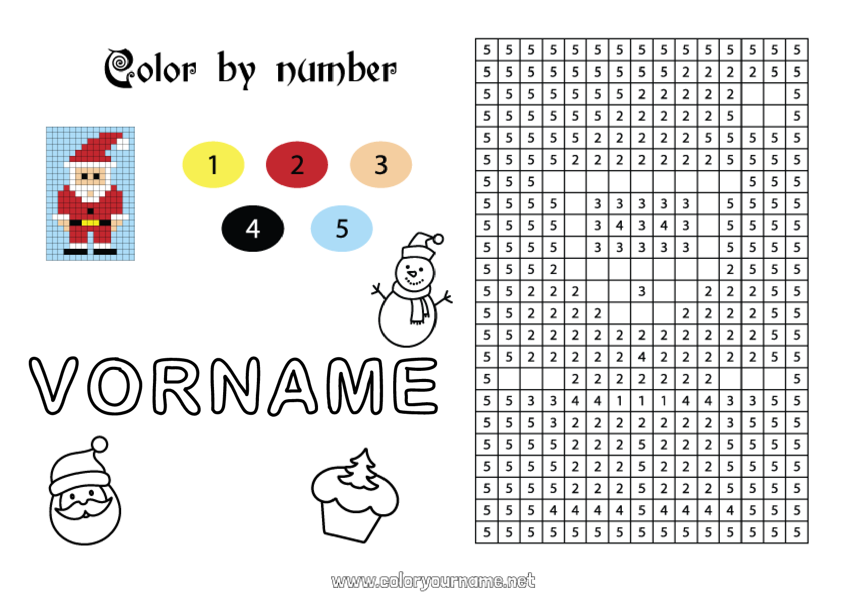 Malvorlage Nr.391 - Weihnachtsmann Weihnachten Zahl