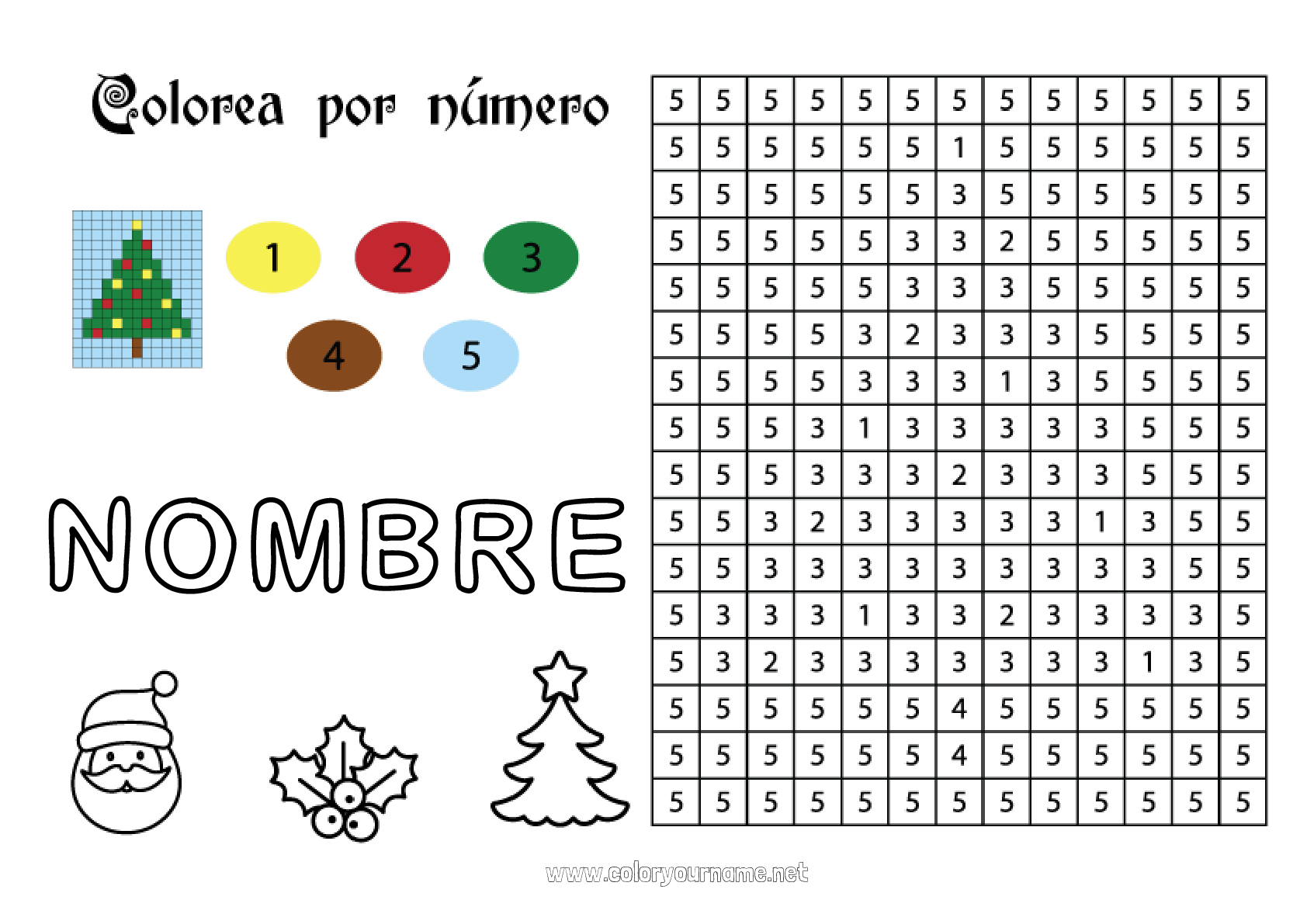 Nº de colorear 392 - árbol de Navidad Navidad Número