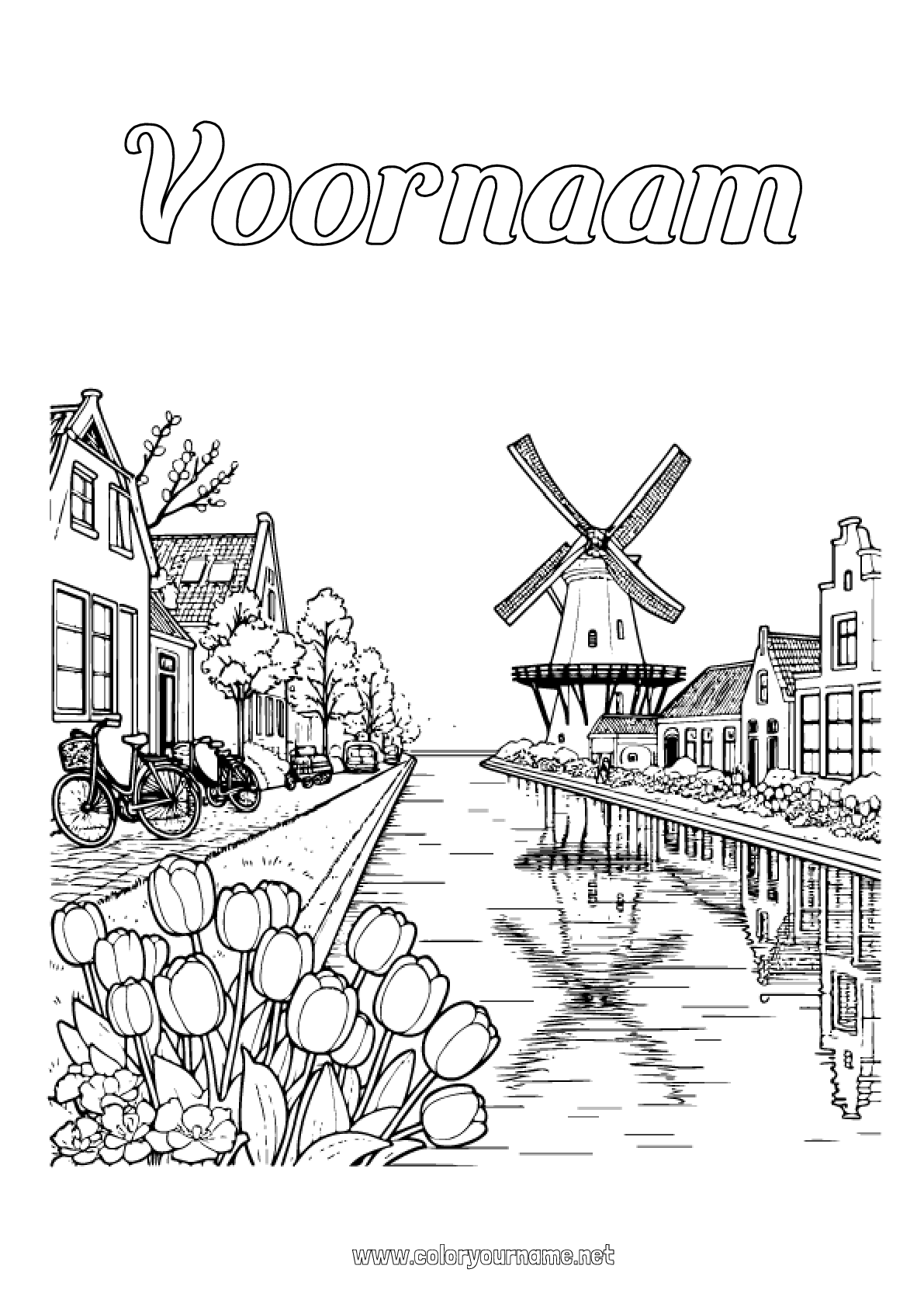 Kleurplaat nr.3938 - Tulp Molen Nederland