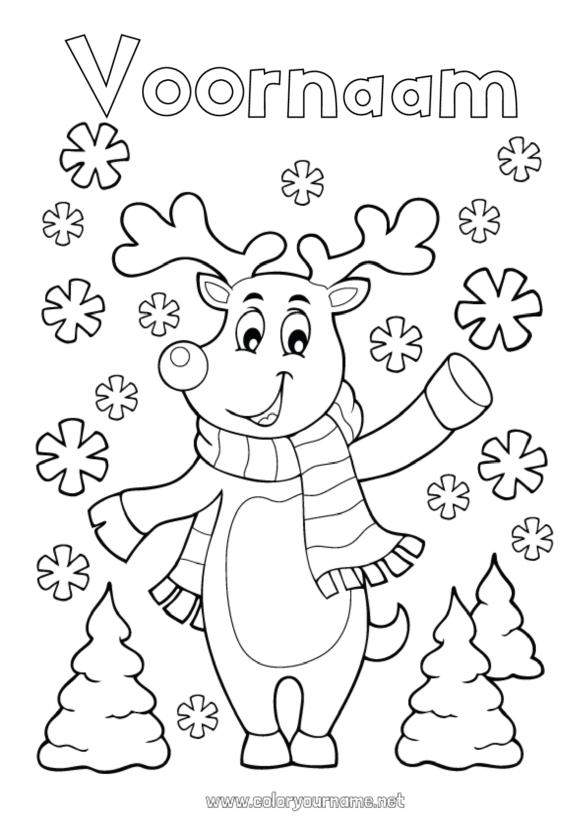 Kleurplaat nr.401 - Sneeuw Winter Rendier