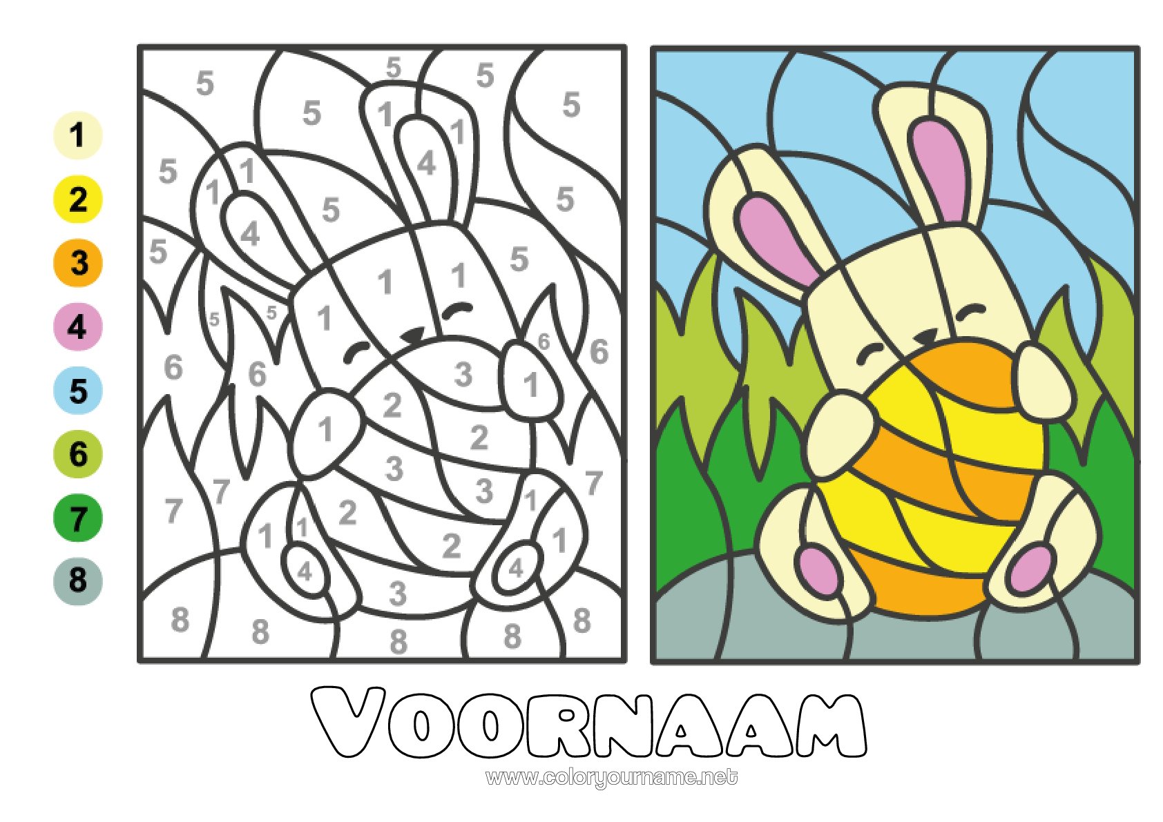 Kleurplaat nr.4021 - Getal Konijn Kleuren op nummer