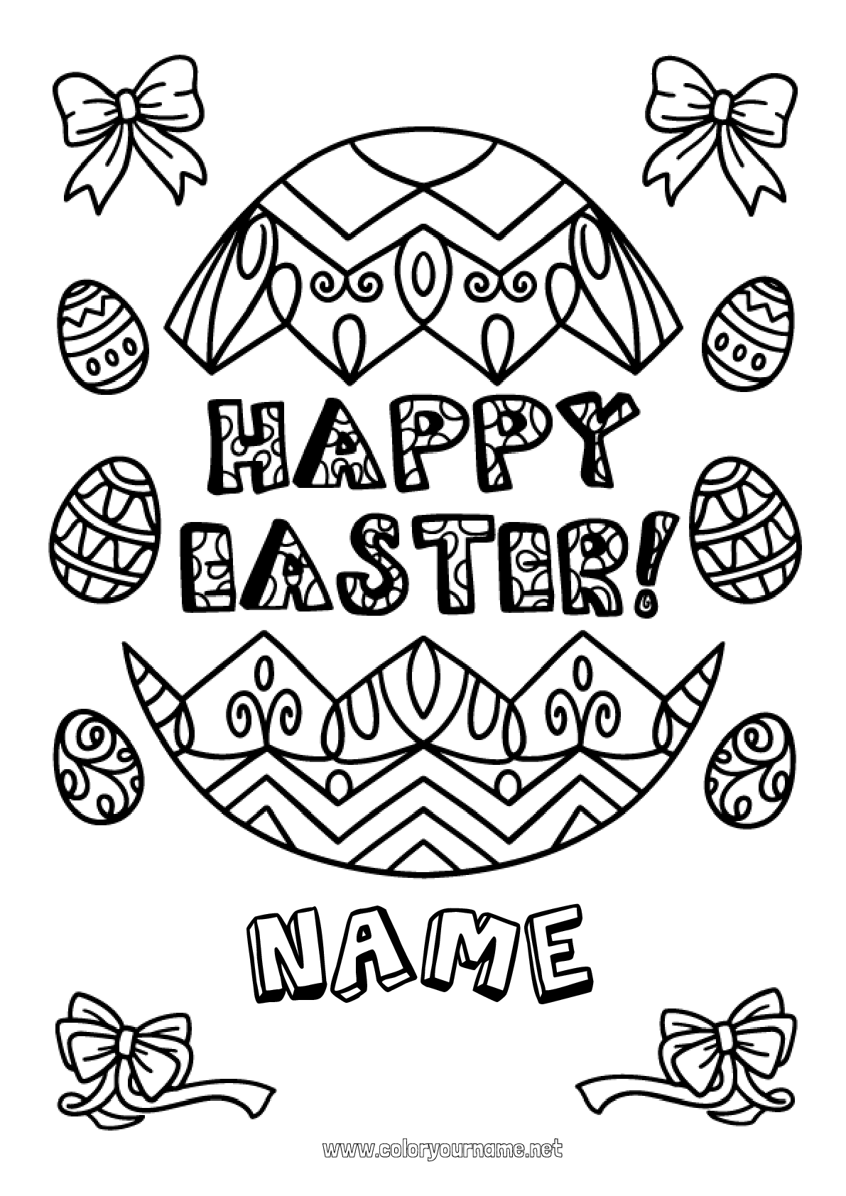 Coloring page No.4023 - Easter eggs Easter "happy easter" message