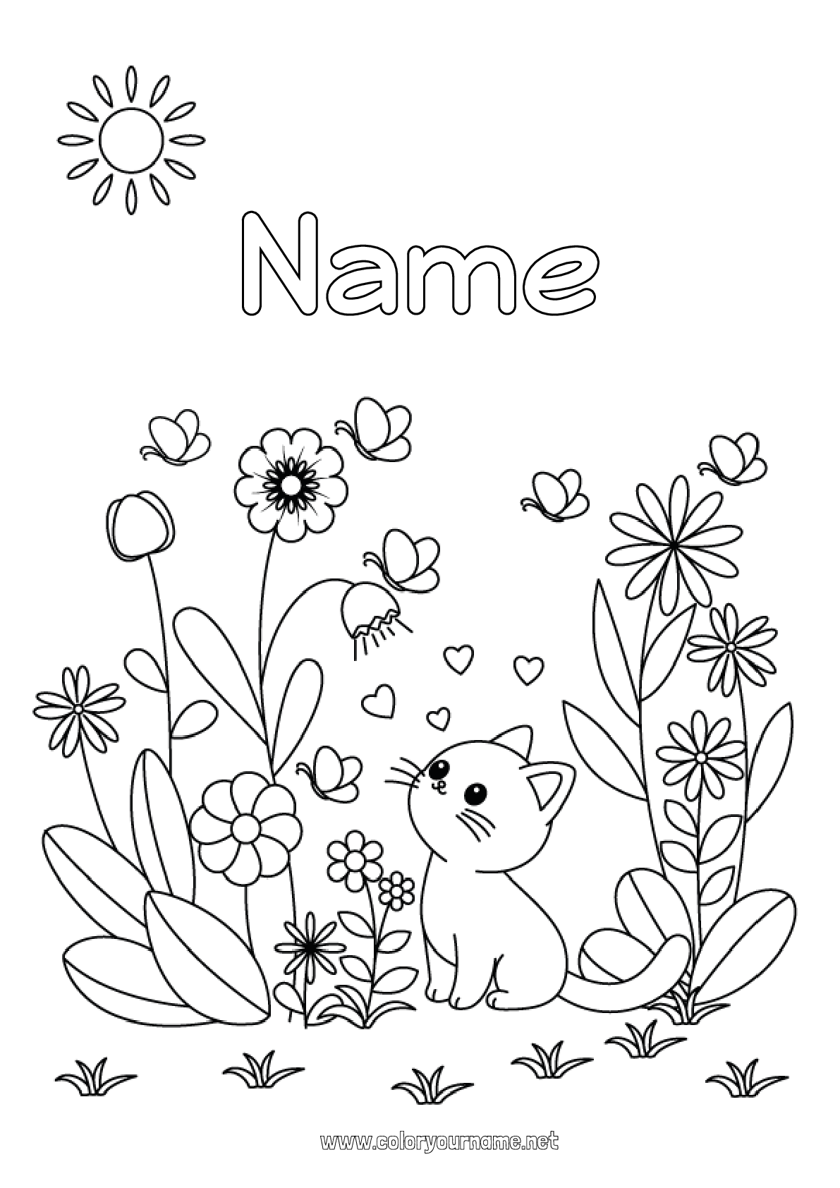 Coloring page No.4038 - Cute Flowers Cat