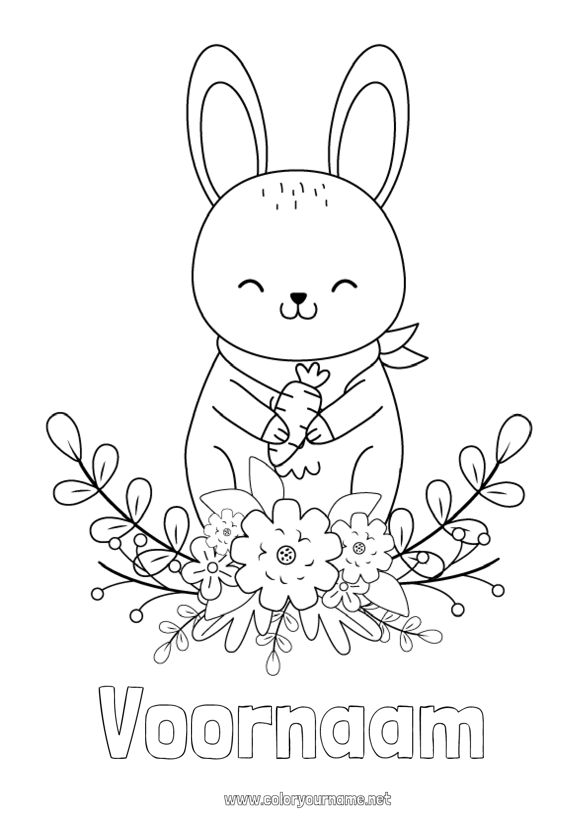 Kleurplaat nr.4064 - Bloemen Lente Konijn