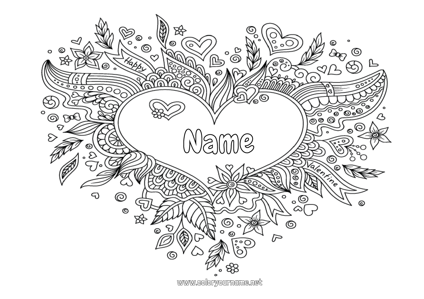 Coloring page No.4117 - Flowers Heart Valentine's Day