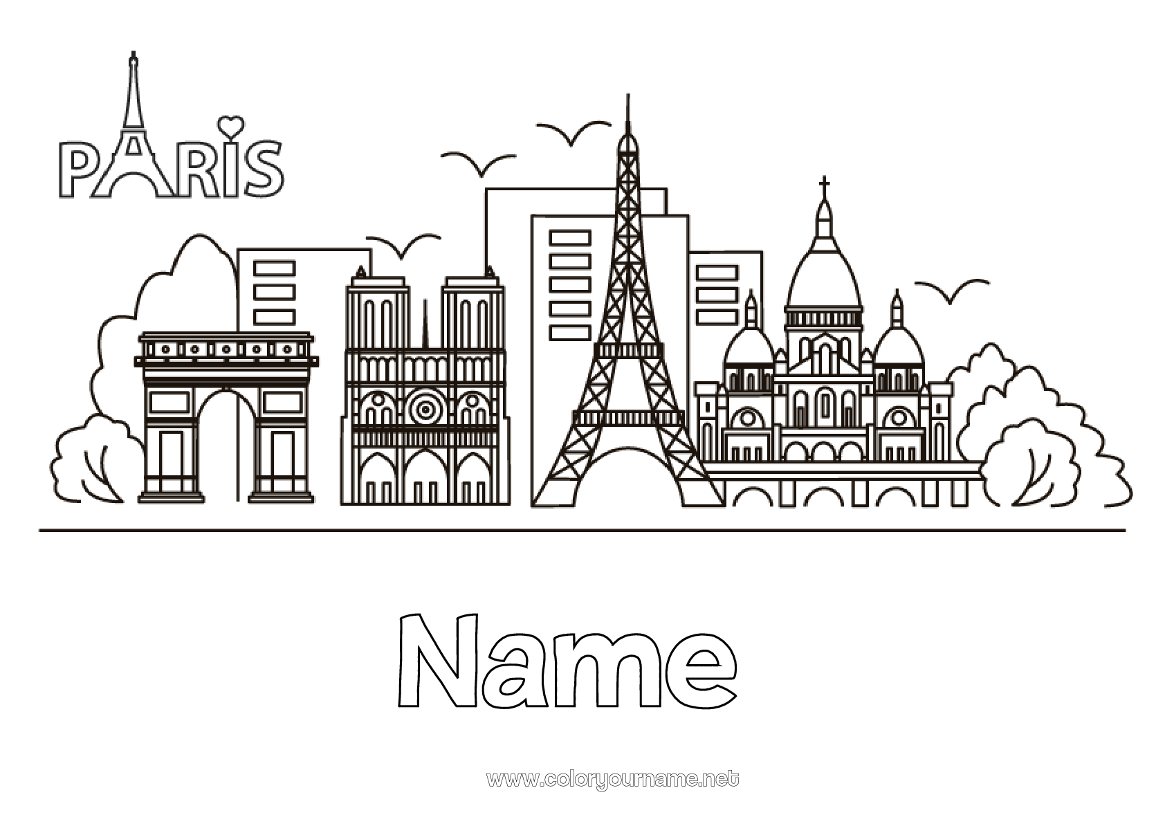 Coloring page No.4157 - France Eiffel Tower Arc de Triomphe