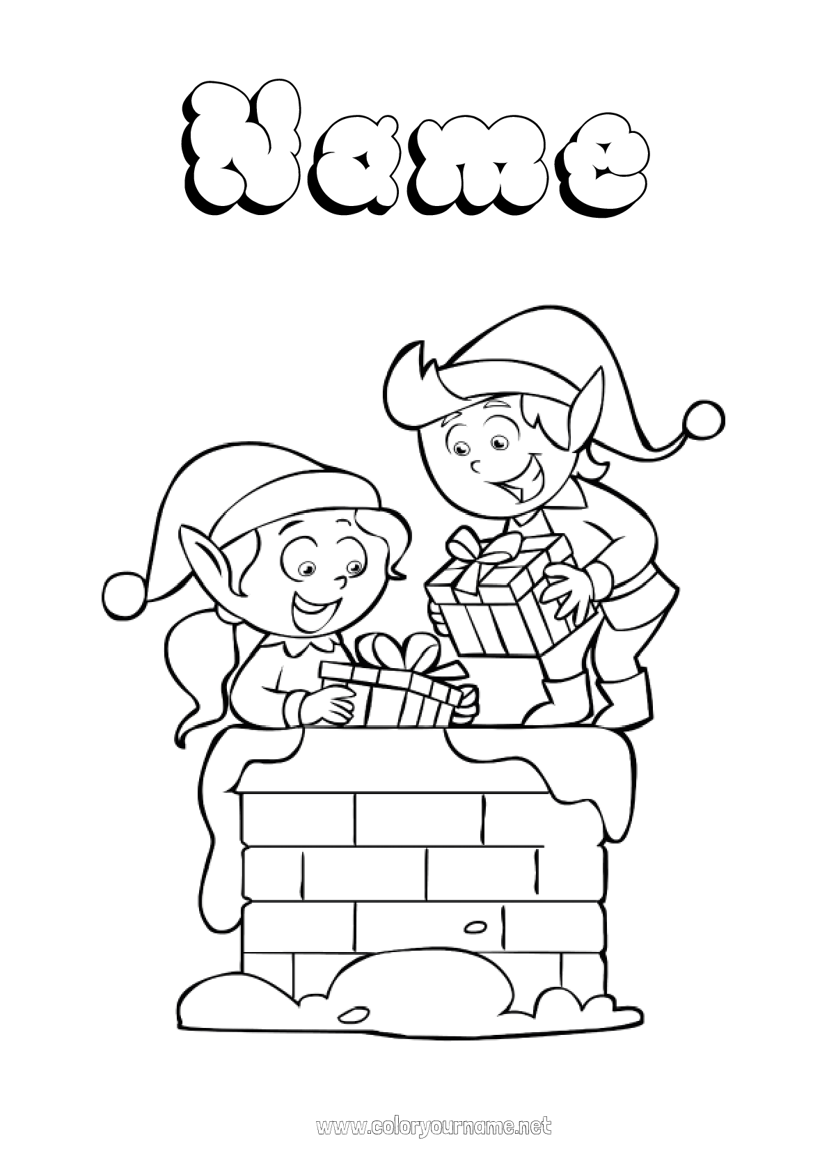 Coloring page No.415 - Gifts Christmas elves Christmas