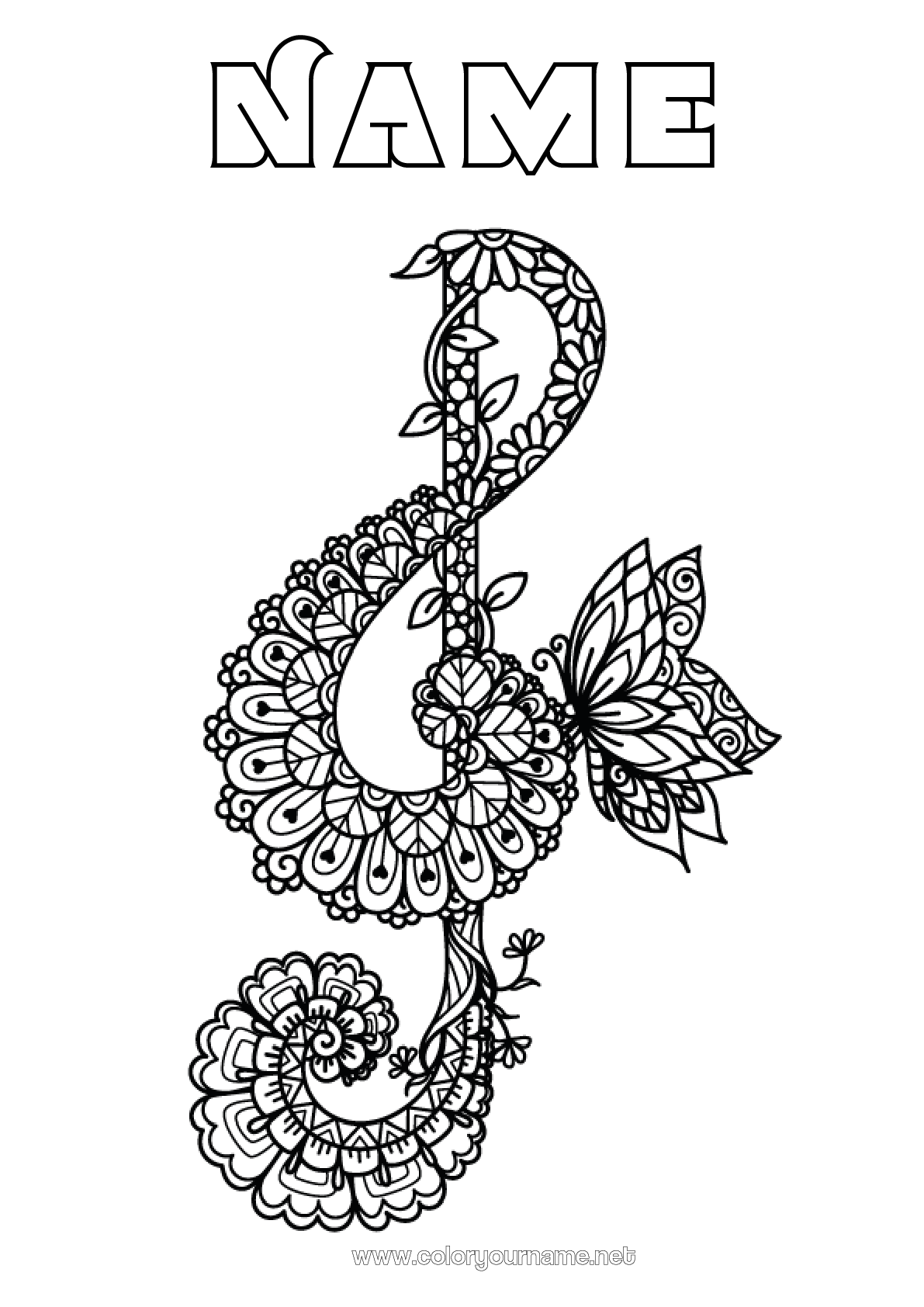 Coloring page No.4224 - Butterfly Music Zentangle