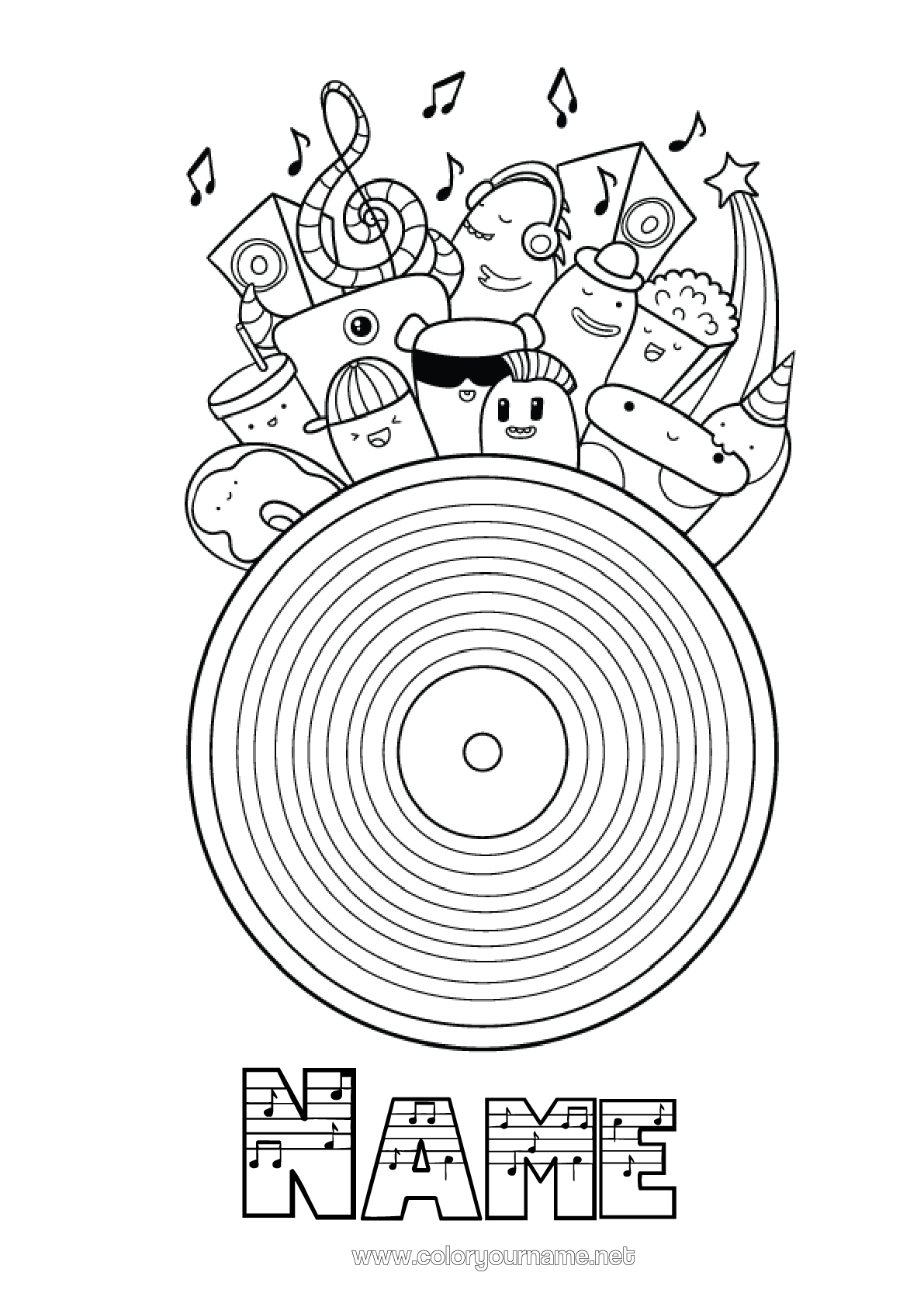 Coloring page No.4242 - Monster Kawaii Music