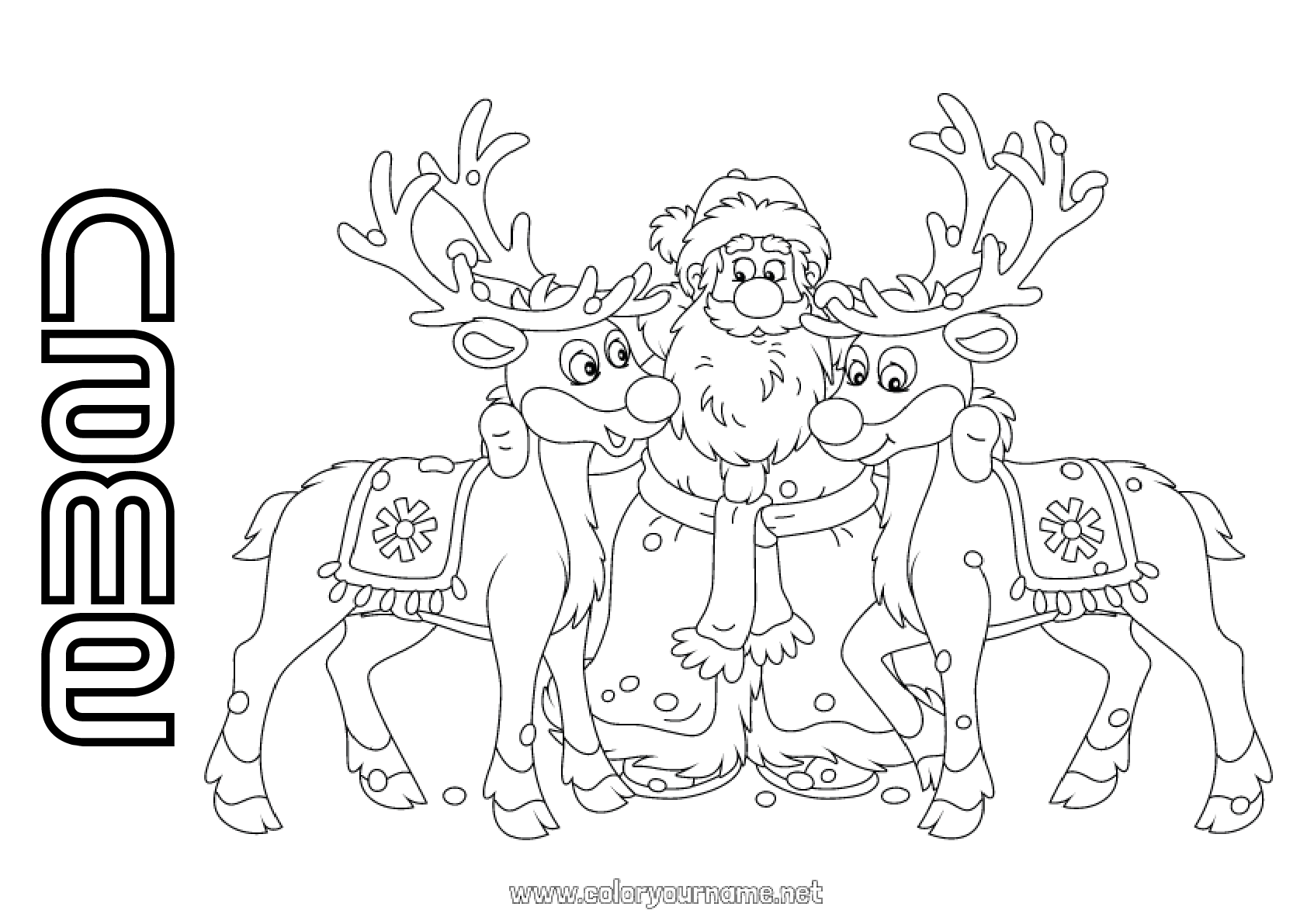 Coloring page No.427 - Santa Claus Reindeer Christmas