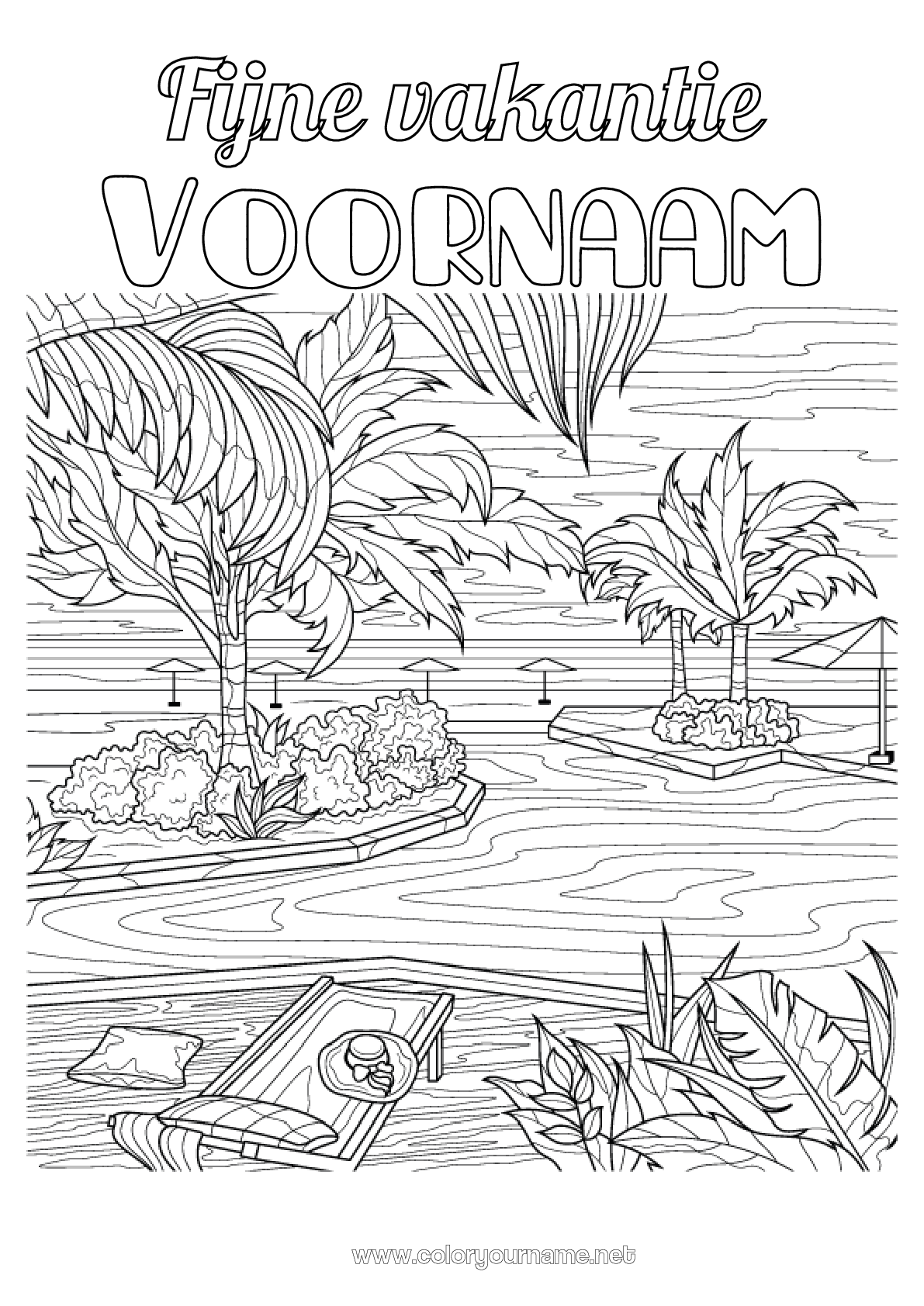 Kleurplaat nr.4329 - Vakantie Palmboom Complex Kleurplaten