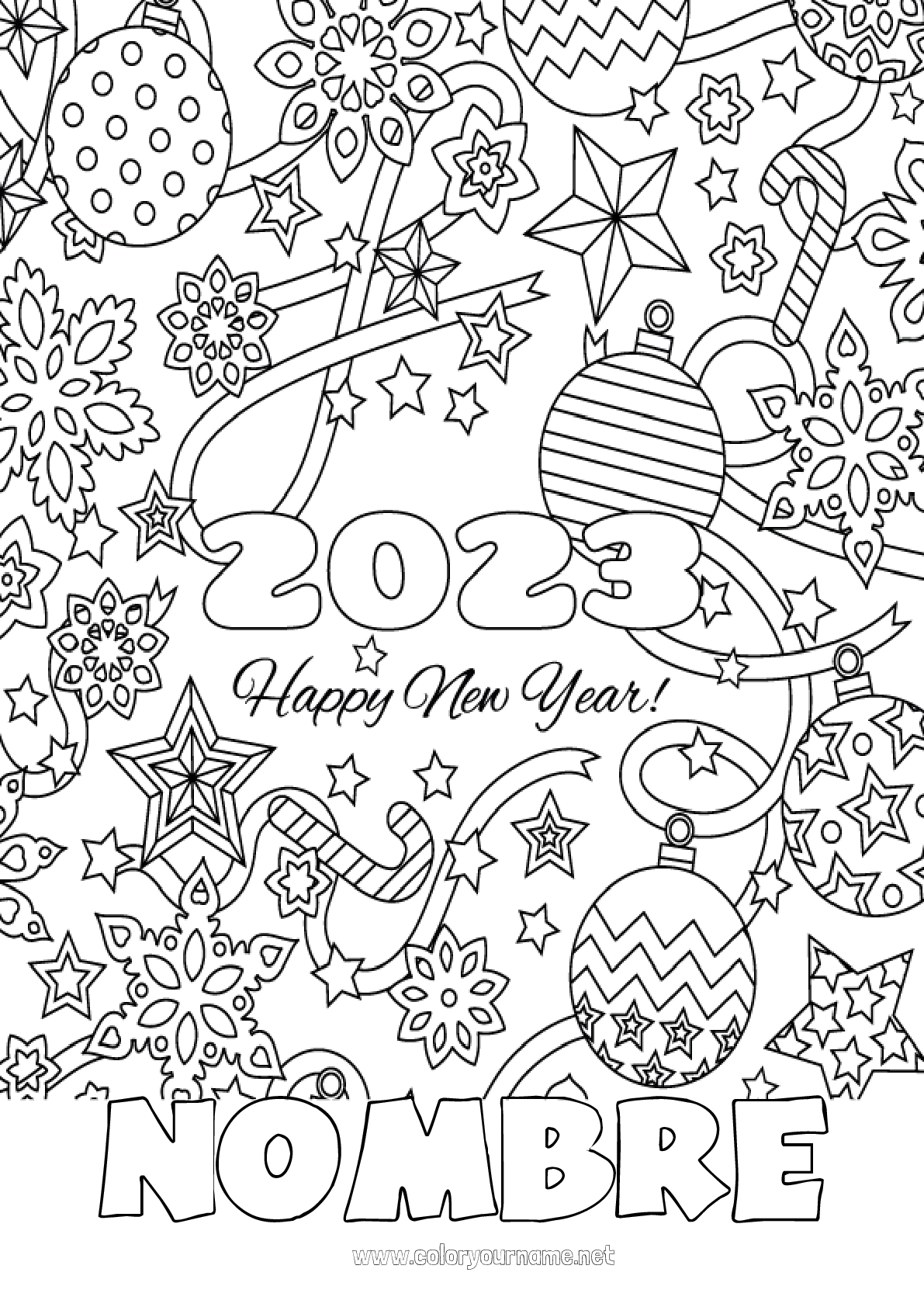 Nº de colorear 464 - Feliz año Fuegos artificiales