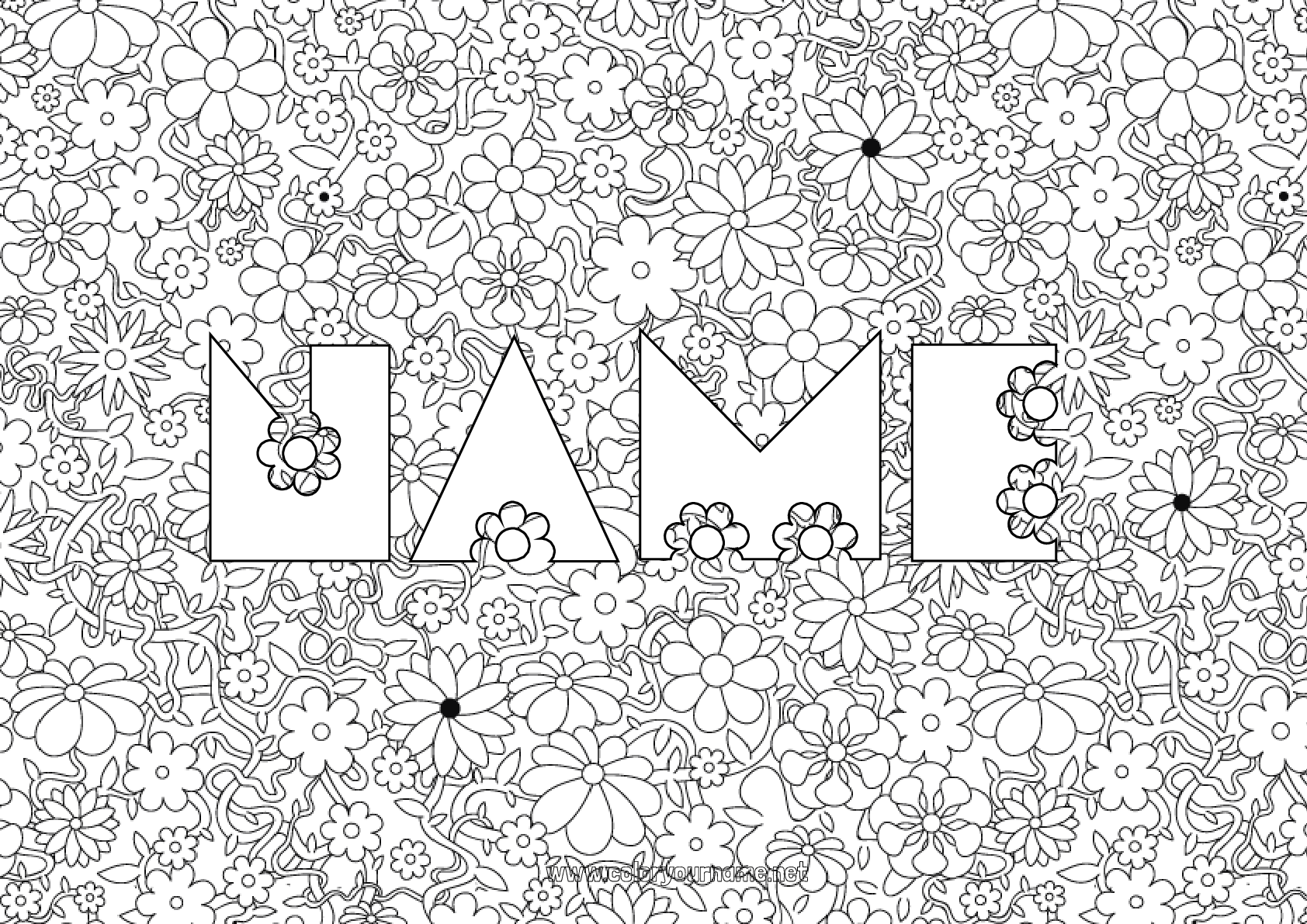 Coloring page No.4353 - Flowers Decorated name Decorative background
