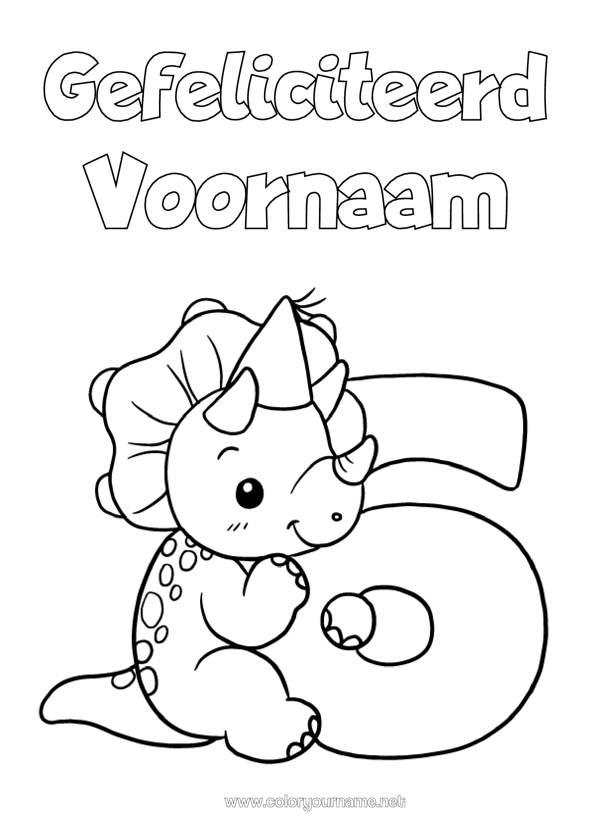 Kleurplaat nr.4354 - Verjaardag Dinosaurussen Getal