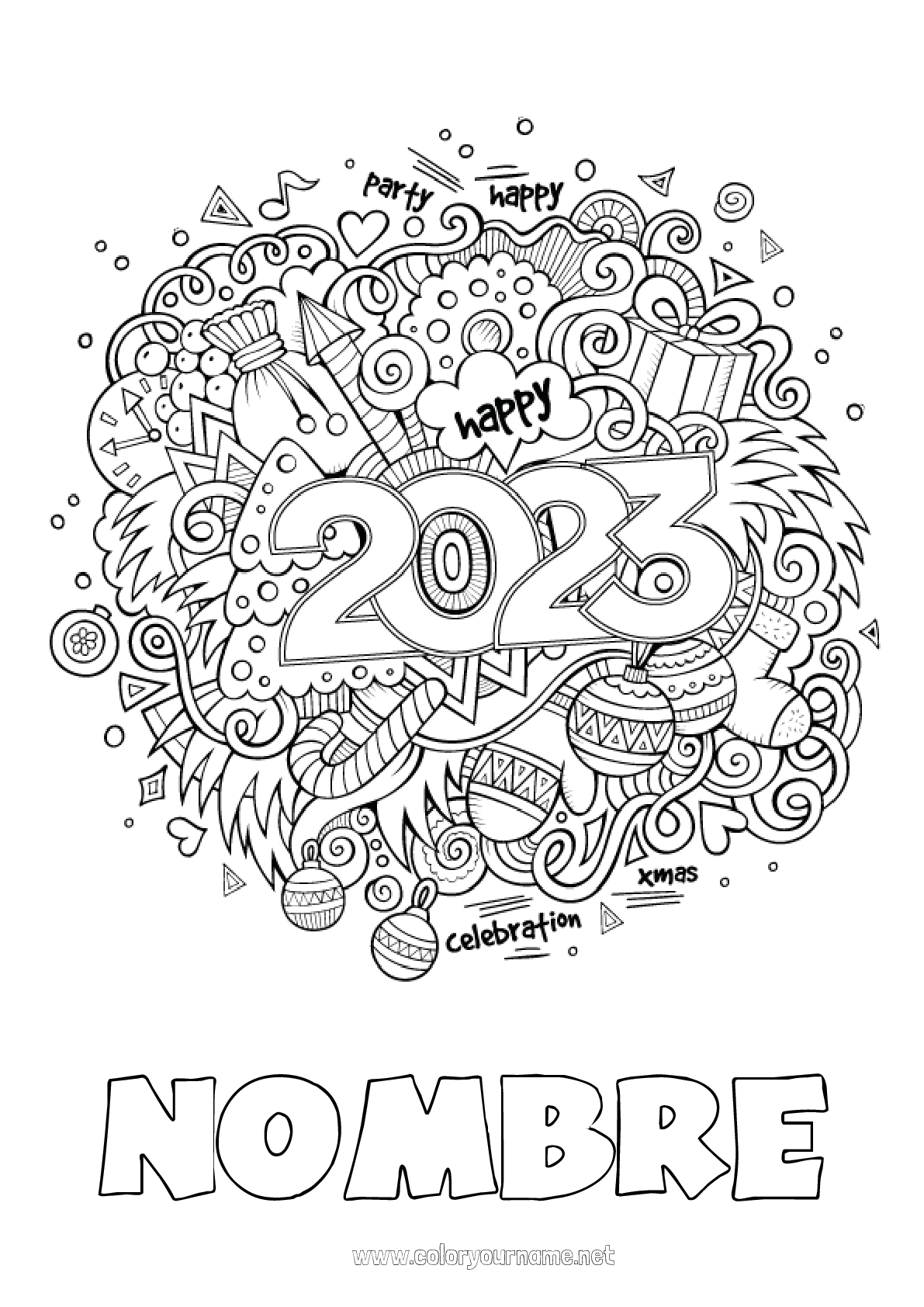 Nº de colorear 455 - Feliz año Corona navideña