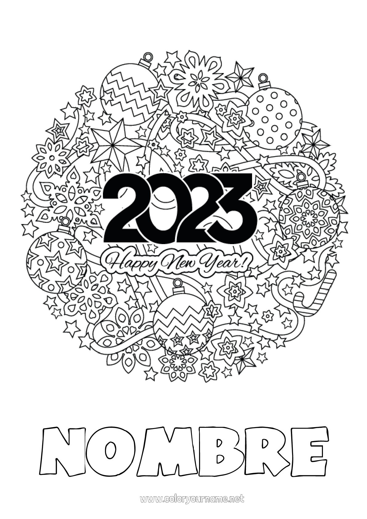 Nº de colorear 455 - Feliz año Corona navideña