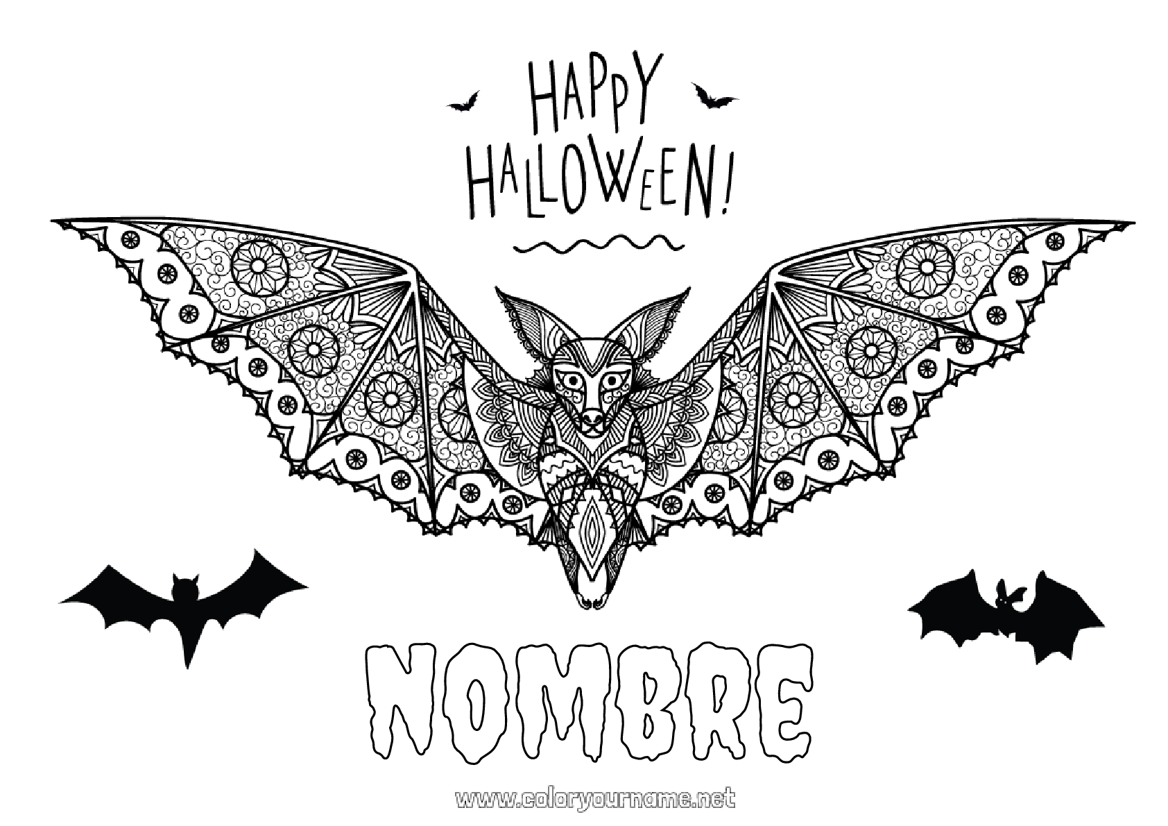 Nº de colorear 44 - Murciélago Halloween Mandala