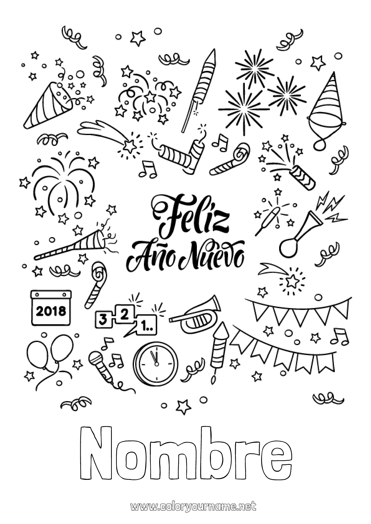 Nº de colorear 454 - Feliz año Mensaje "Feliz Año Nuevo"