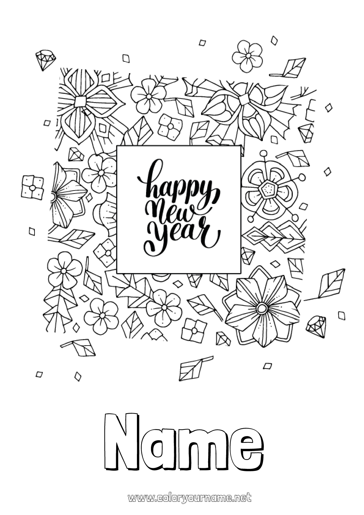 Coloring page No.458 - Happy new year "Happy New Year" Message