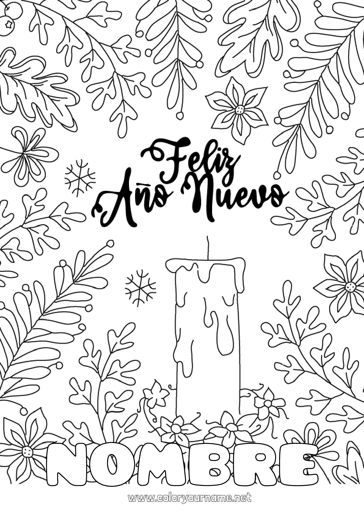 Nº de colorear 462 - Vela Feliz año Mensaje "Feliz Año Nuevo"