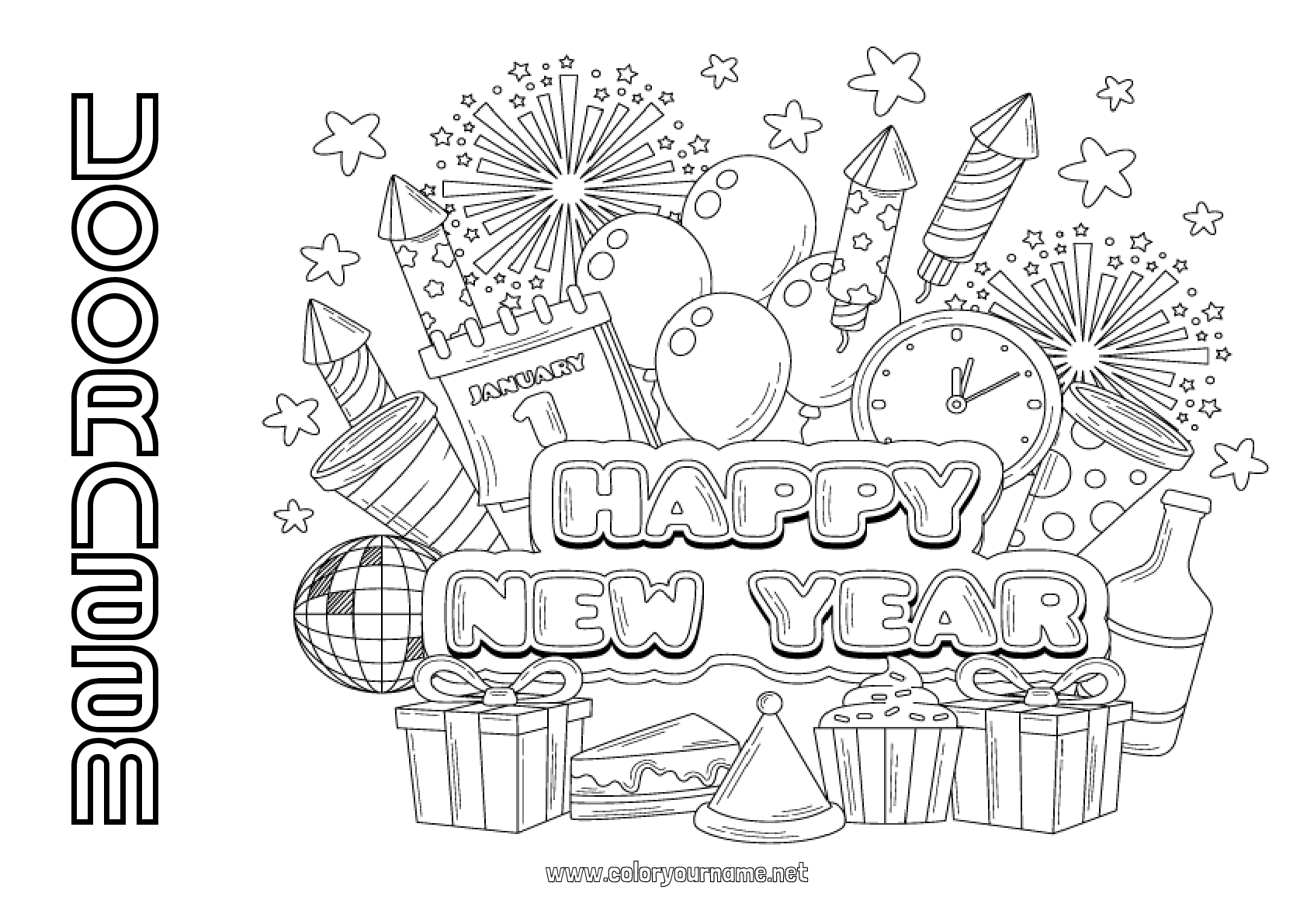 Kleurplaat nr.464 - Gelukkig Nieuwjaar Vuurwerk