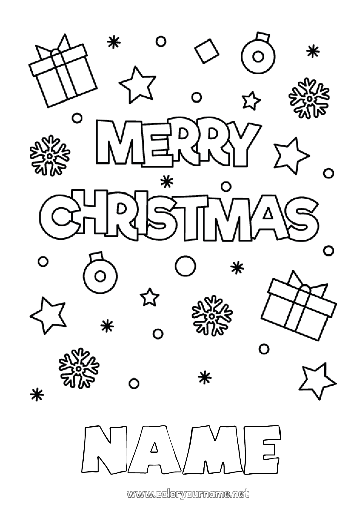 Coloring page No.478 - Gifts Christmas “Merry Christmas” message