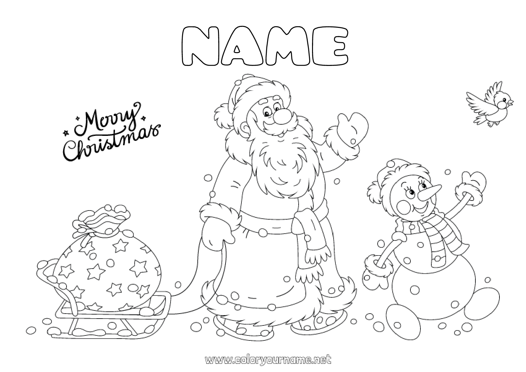 Coloring page No.488 - Santa Claus Snowman Christmas