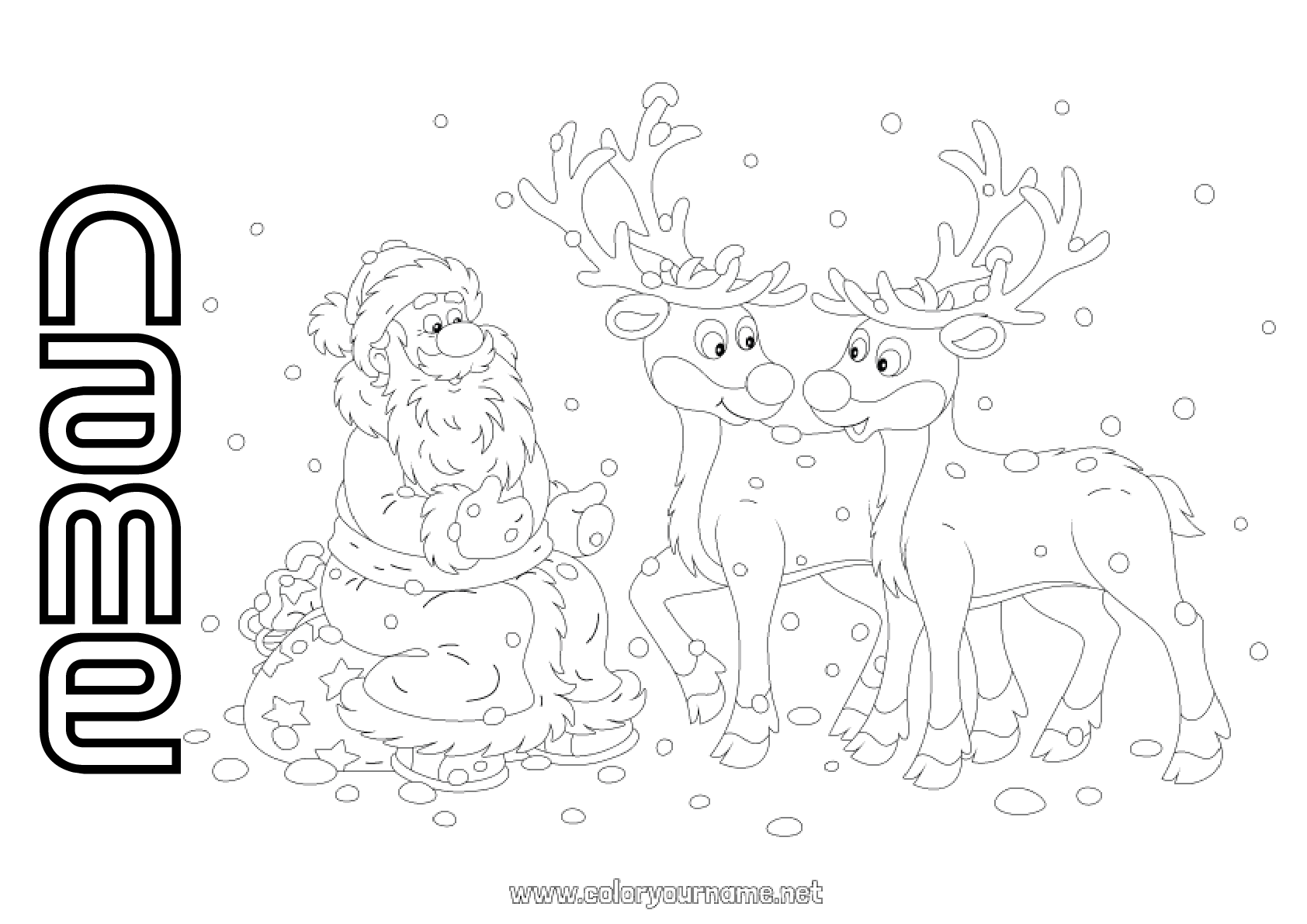 Coloring page No.489 - Santa Claus Reindeer Christmas