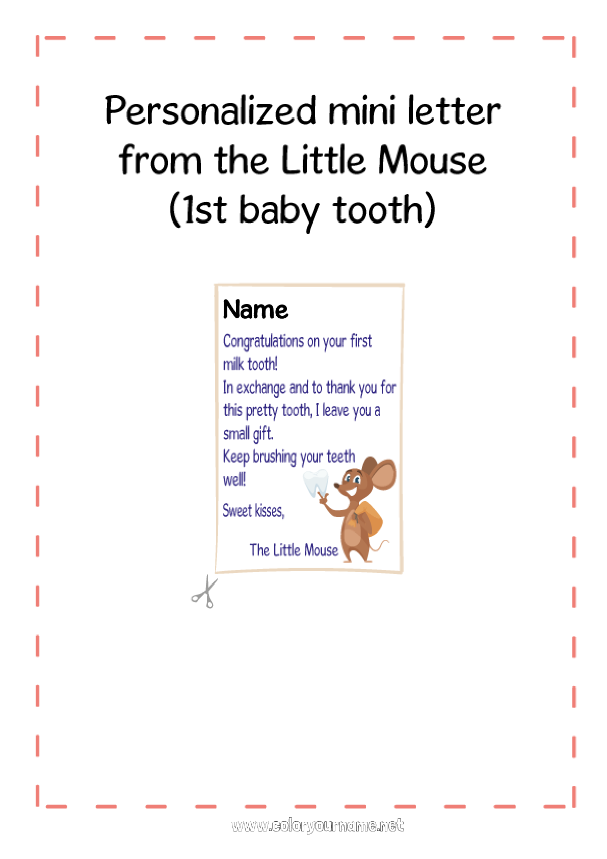 Coloring page No.534 - Milk tooth Tooth fairy Mail of the Little Mouse