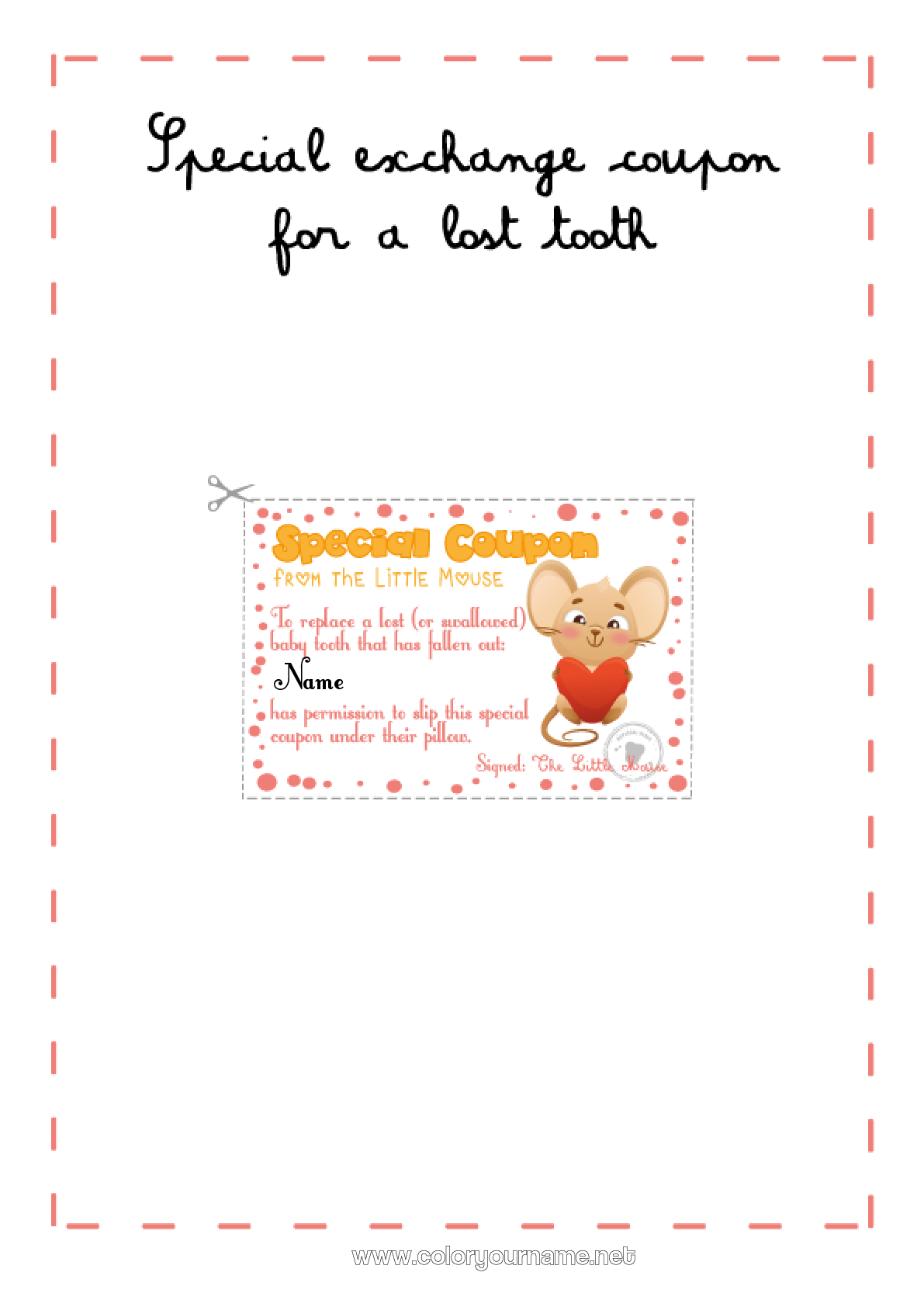 Coloring page No.535 - Milk tooth Tooth fairy Mail of the Little Mouse