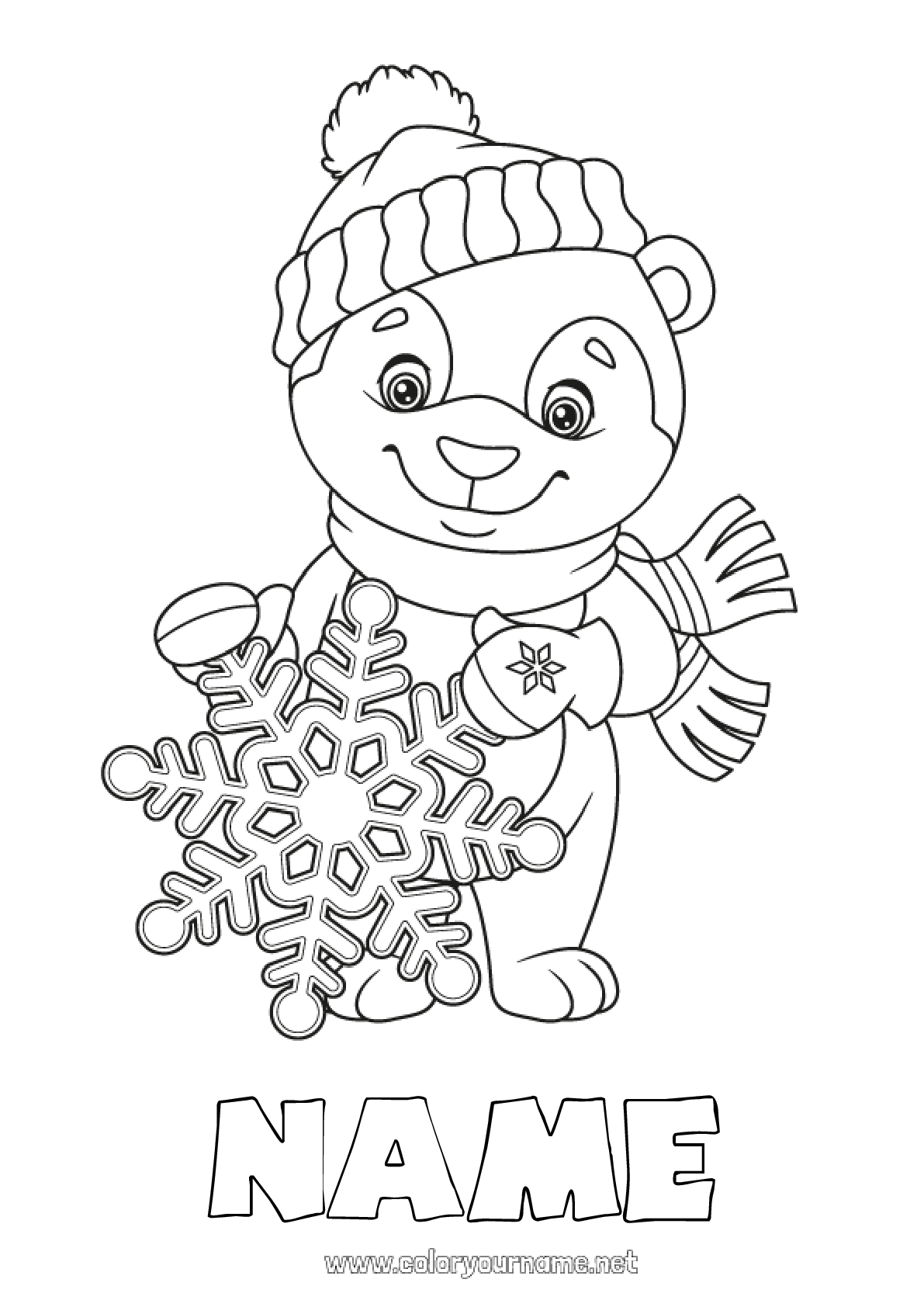 Coloring page No.553 - Bear Winter Snowflakes