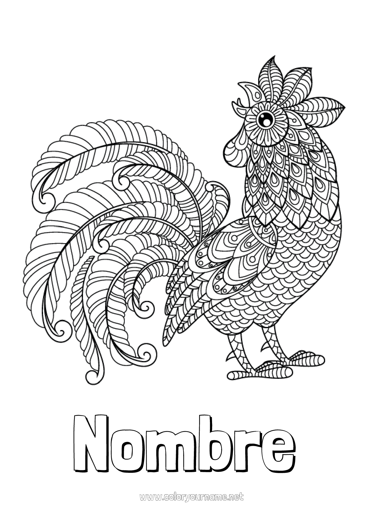 Nº de colorear 567 - Calma y zen Mandala Gallo