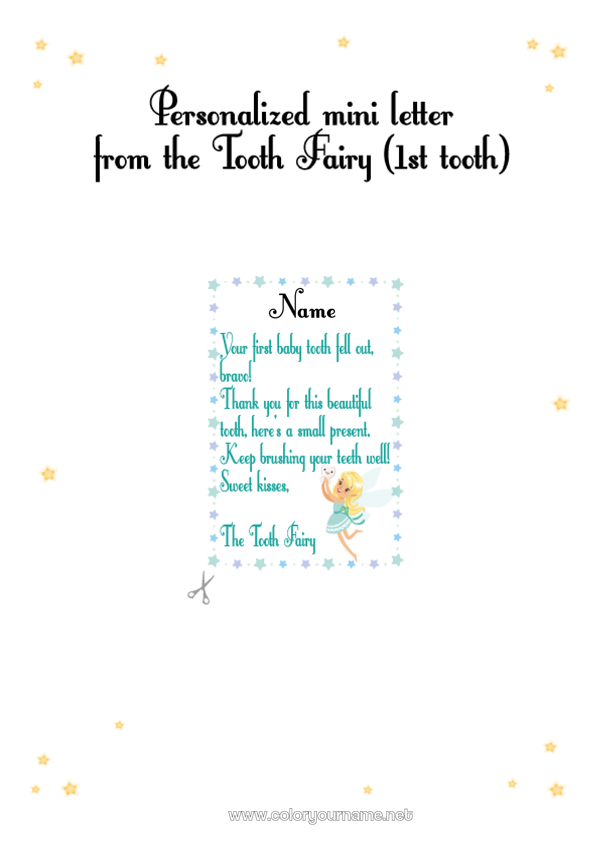 Coloring page No.580 - Milk tooth Tooth Fairy Mail from the Tooth Fairy