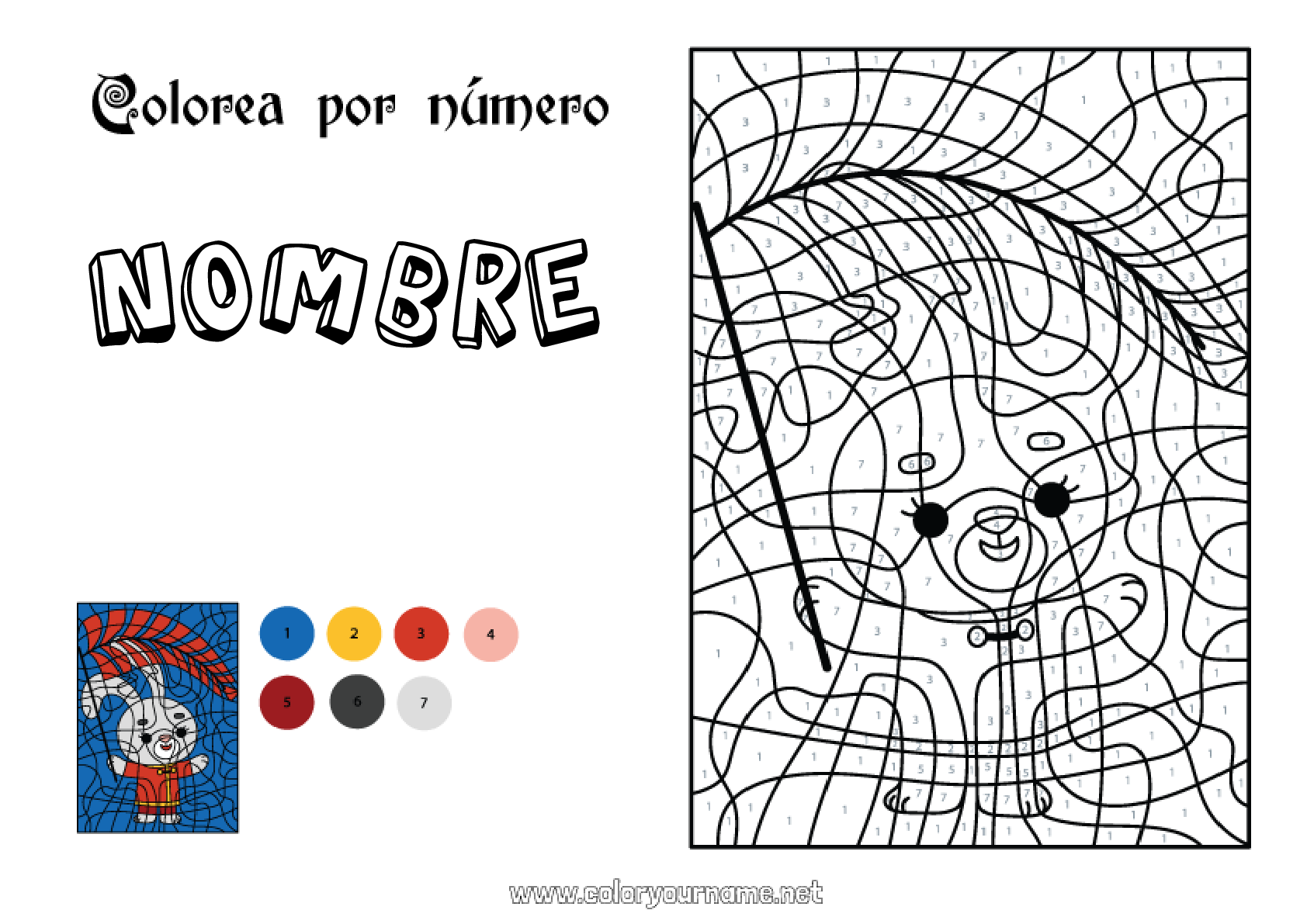 Nº de colorear 605 - Conejo Colorear por números Actividades para niños