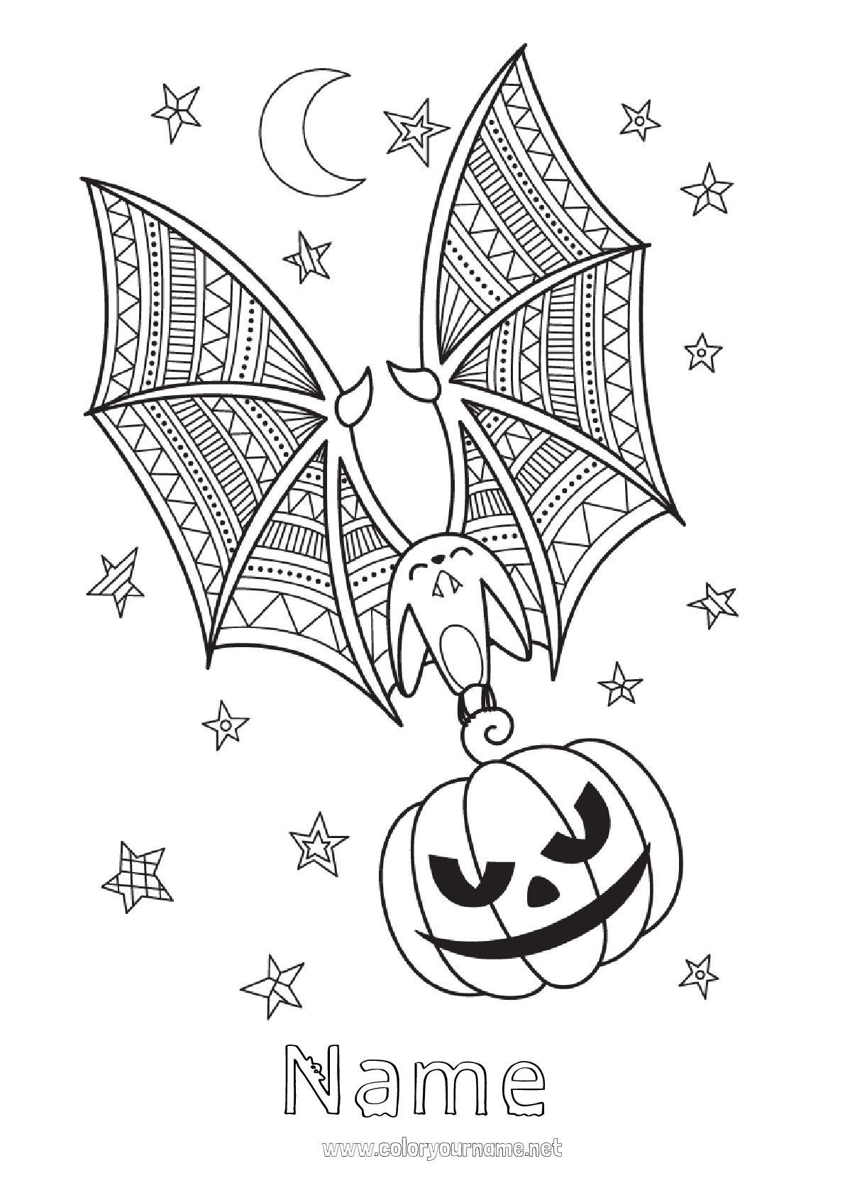Coloring page No.60 - Bat Pumpkin Halloween