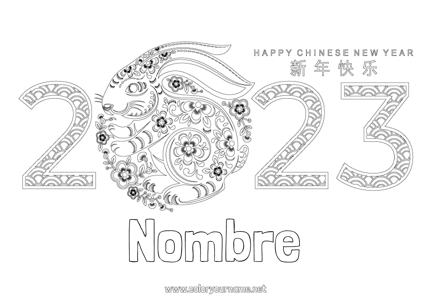 Nº de colorear 857 - Conejo 2023 Animales