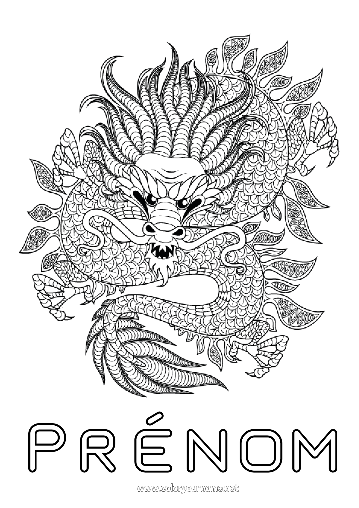 Coloriage n°618 - Mandala Dragon Nouvel An chinois