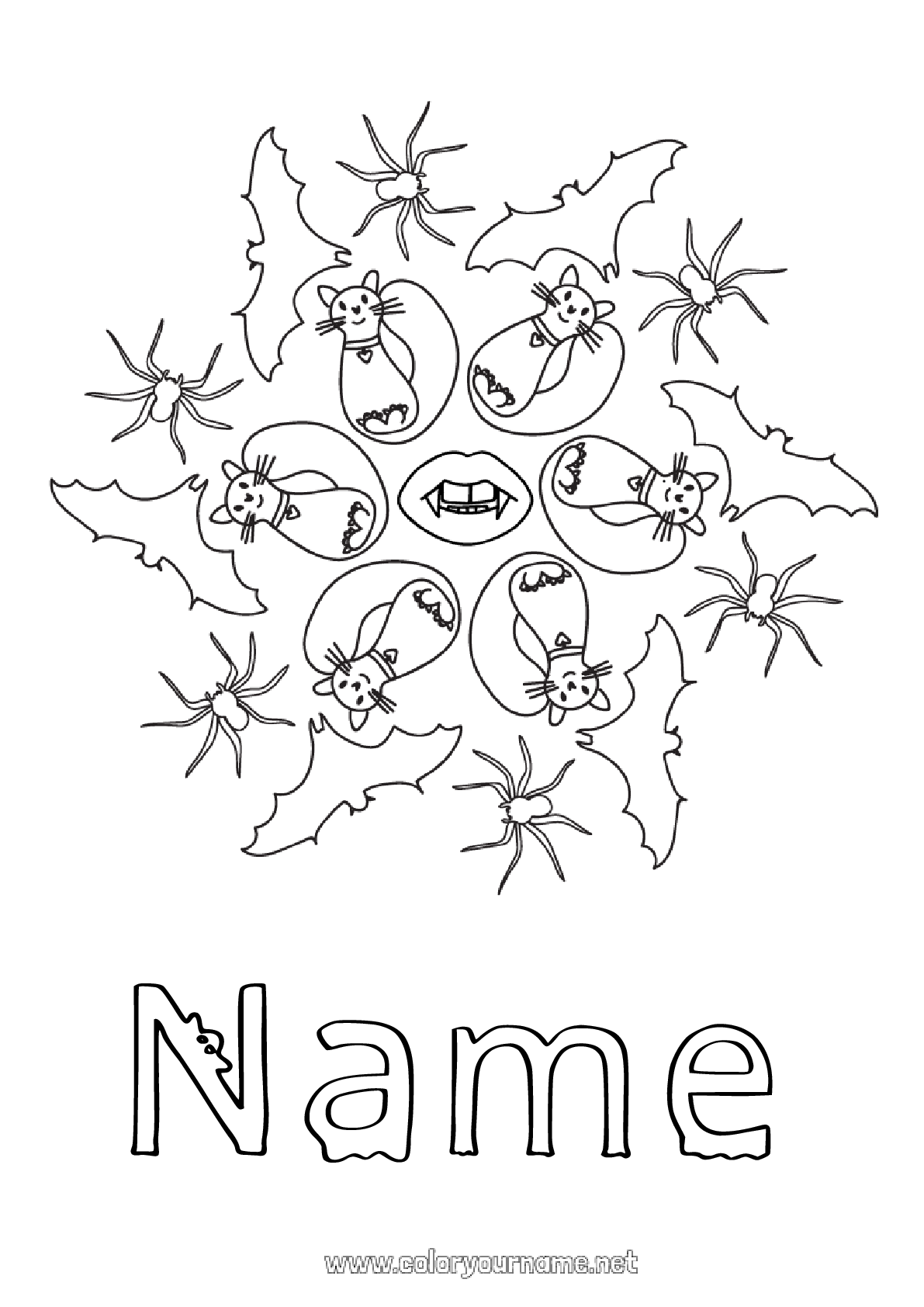 Coloring page No.61 - Bat Spider Black cat