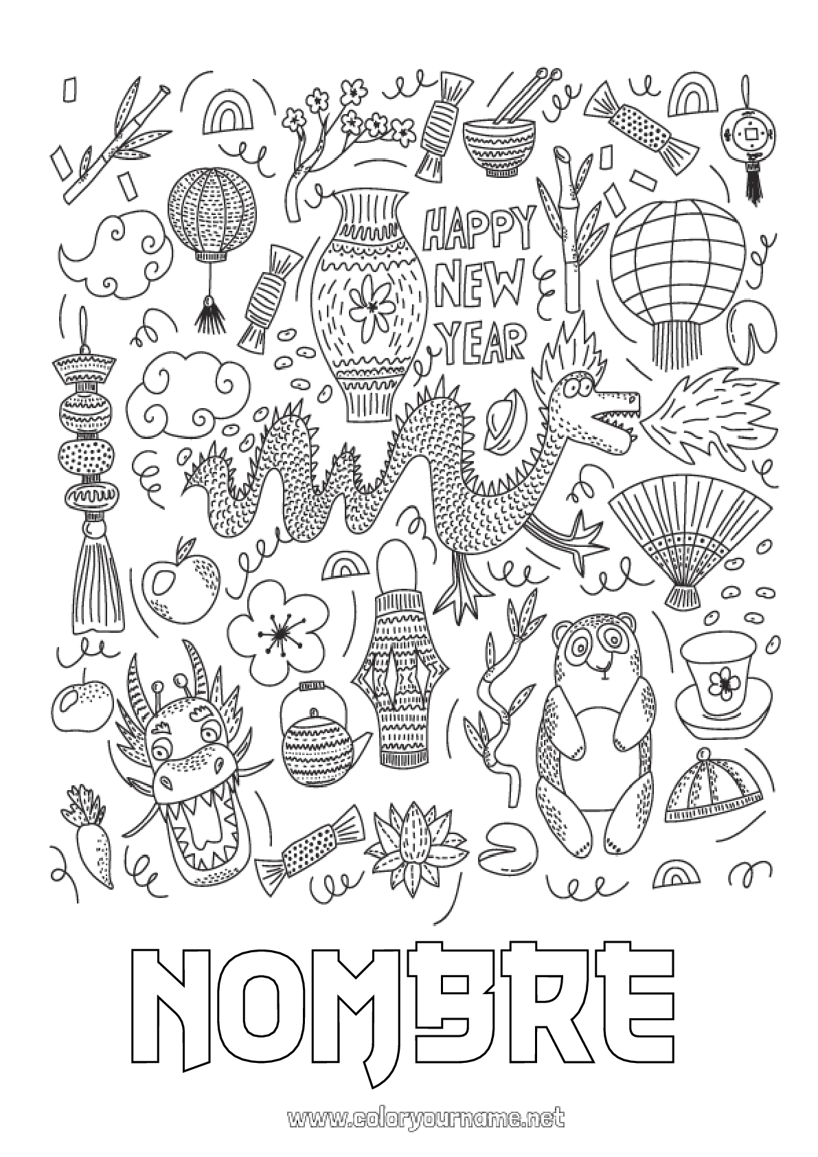 Nº de colorear 625 - Año Nuevo chino