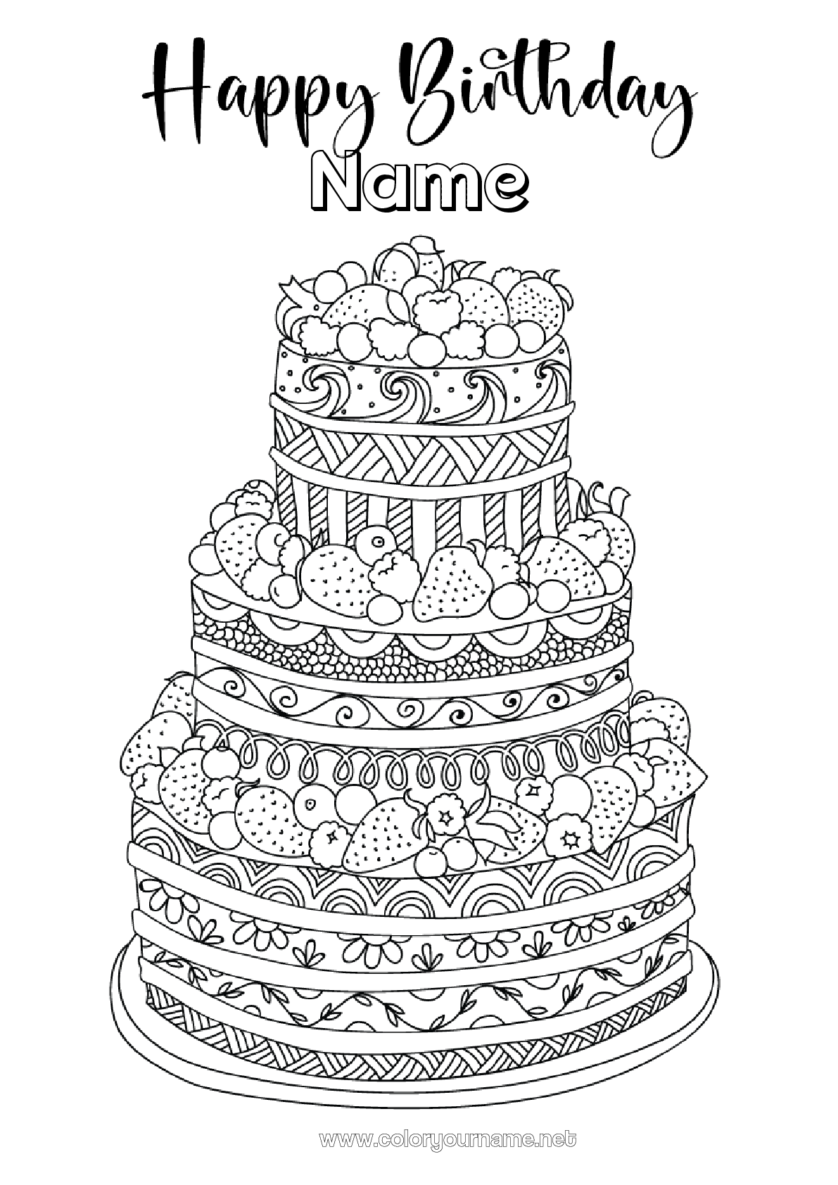 Coloring page No.64 - Cake Birthday Complex coloring pages