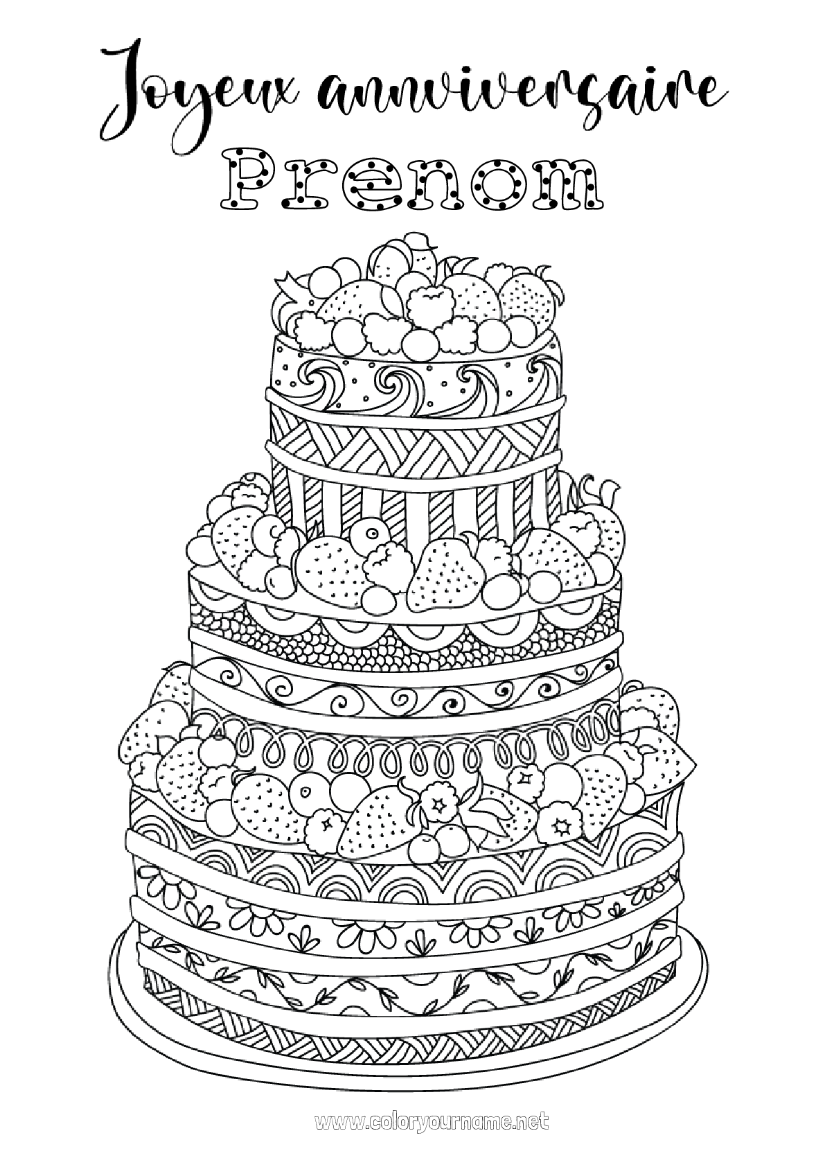 Coloriage n°64 - Gâteau Anniversaire | Color Your Name
