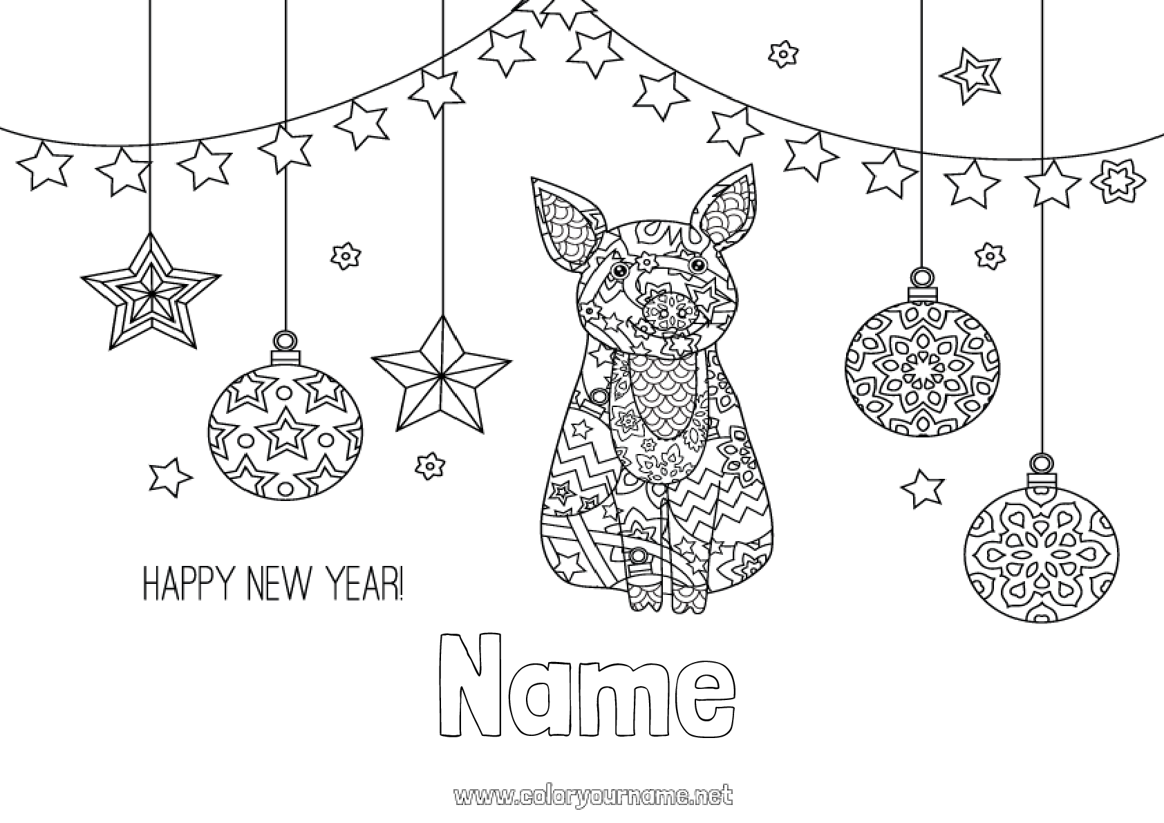 Coloring page No.653 - Pig Happy new year Chinese New Year