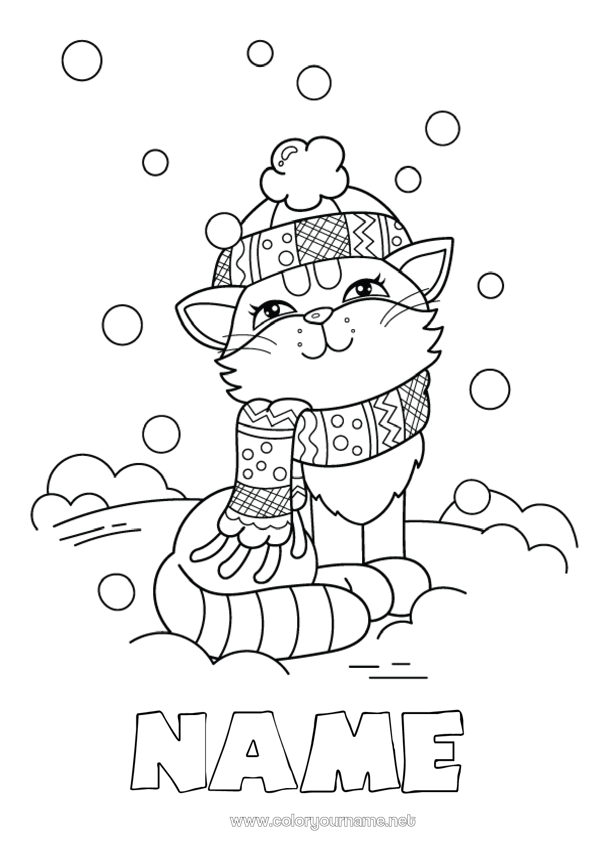 Coloring Page No65 Cute Cat Snow 