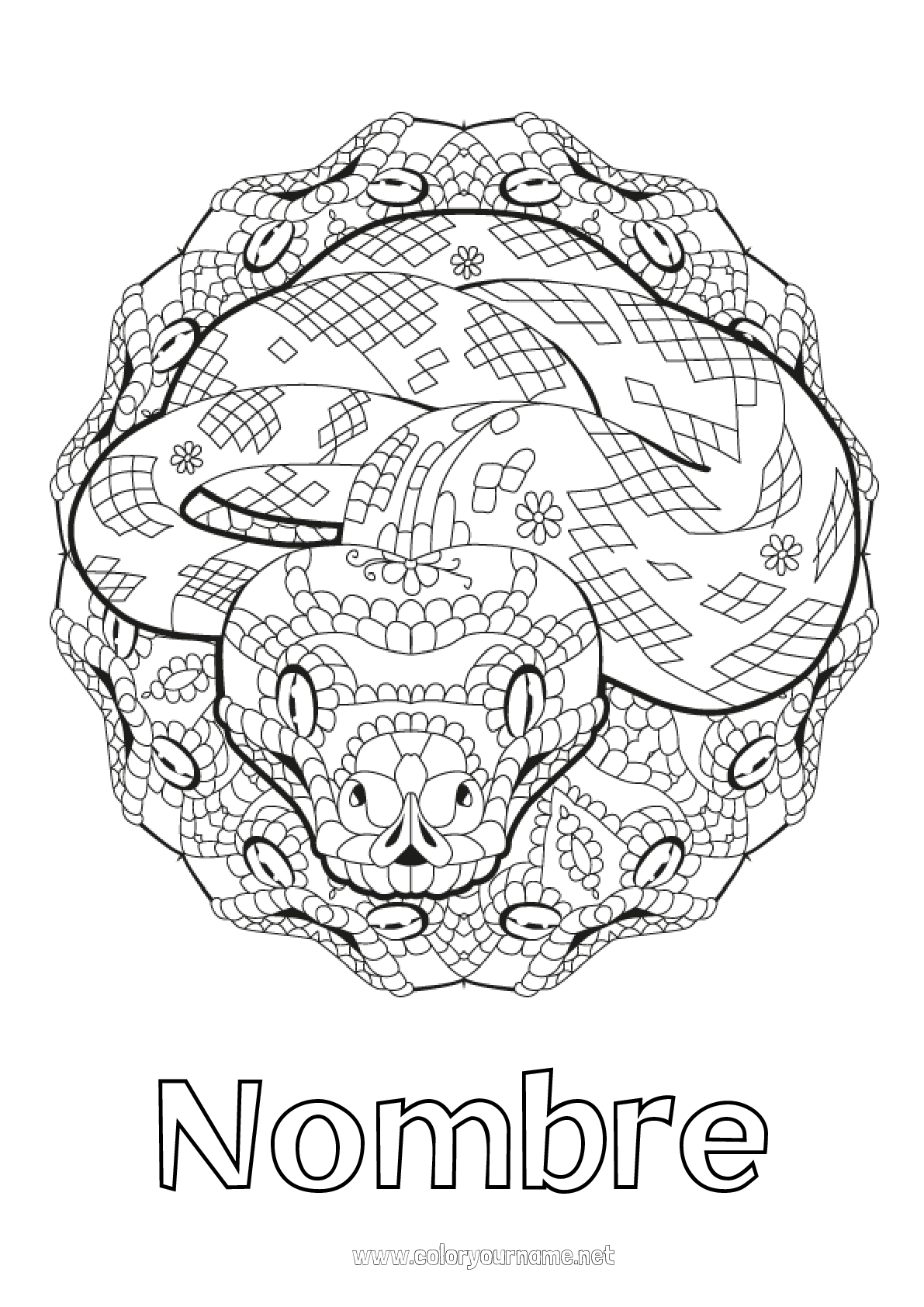 Nº de colorear 662 - Mandala Año Nuevo chino Serpiente