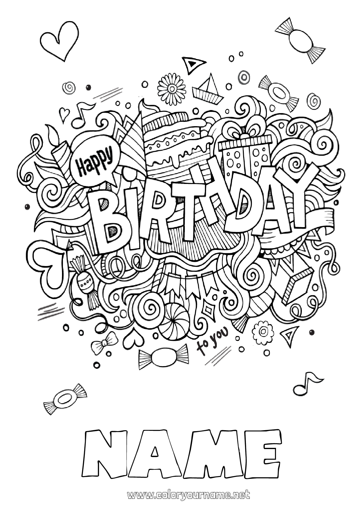 Coloring page No.69 - Sweets Cake Birthday